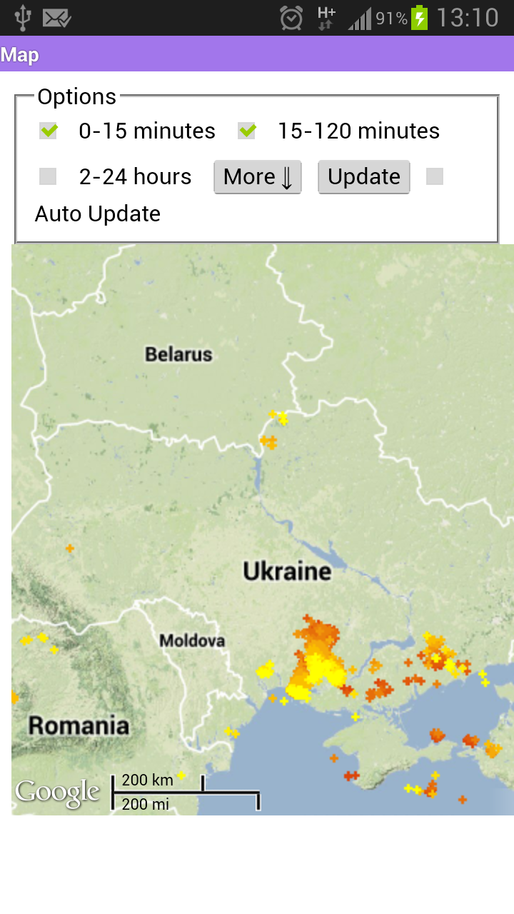 Aplicación LightningMaps en Amazon Appstore