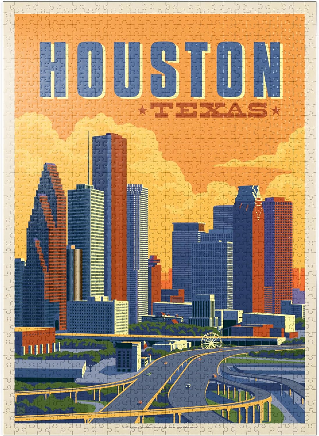 Amazon.com: MyPuzzle Houston, Texas: Skyline, Vintage Poster - Premium ...