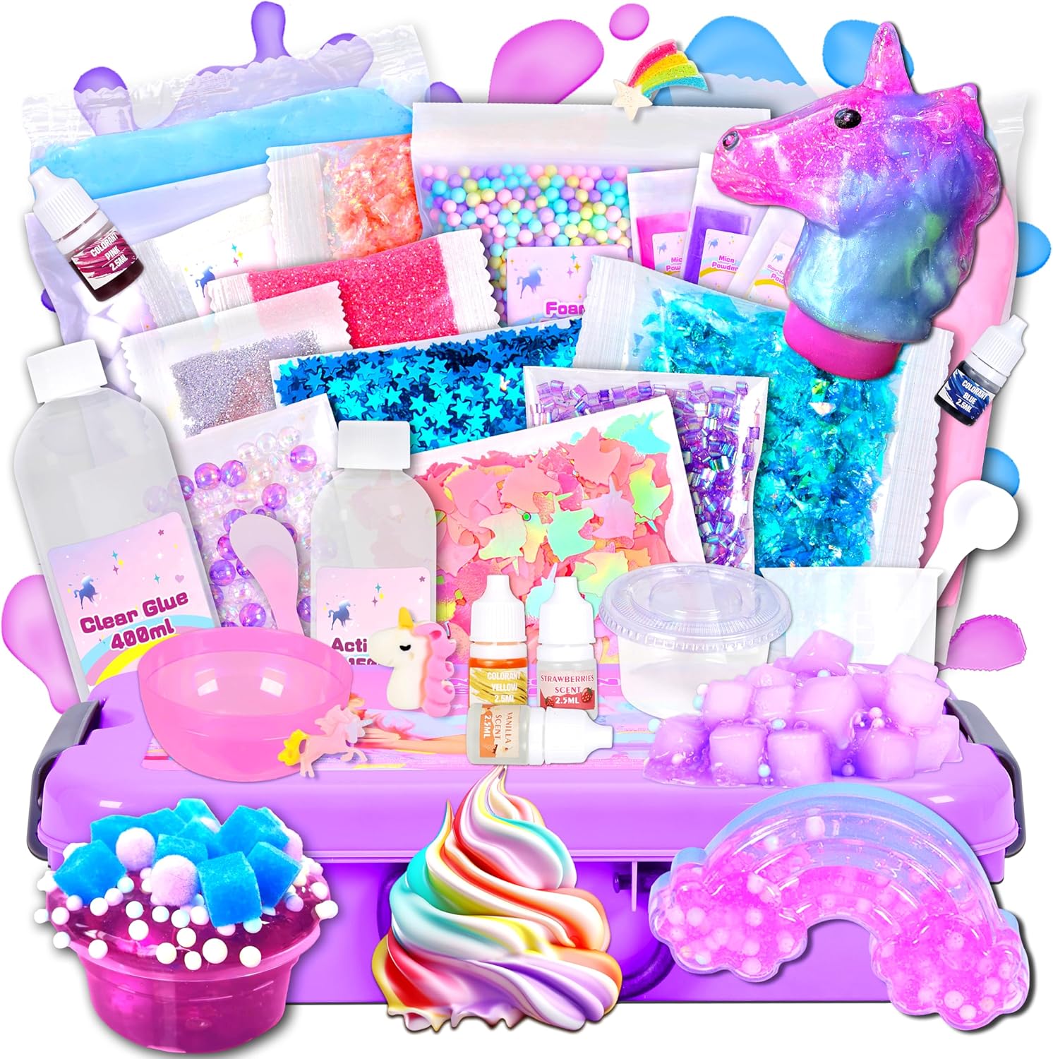 Amazon.com: Slime Kit for Girls, Unicorn Slime Kit,Fluffy Slime Making Kit, DIY Slime Making ...