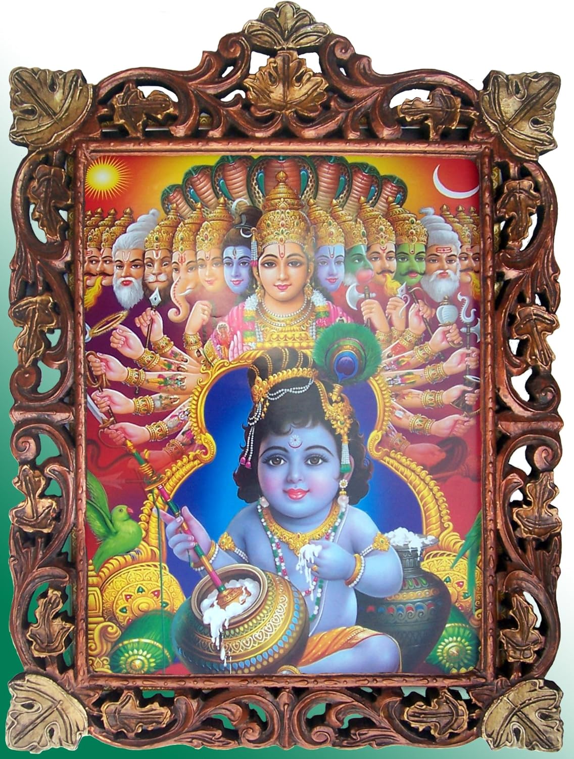 Lord Bal Krishna in Vishnu Roop poster painting in wood craft frame Art ...