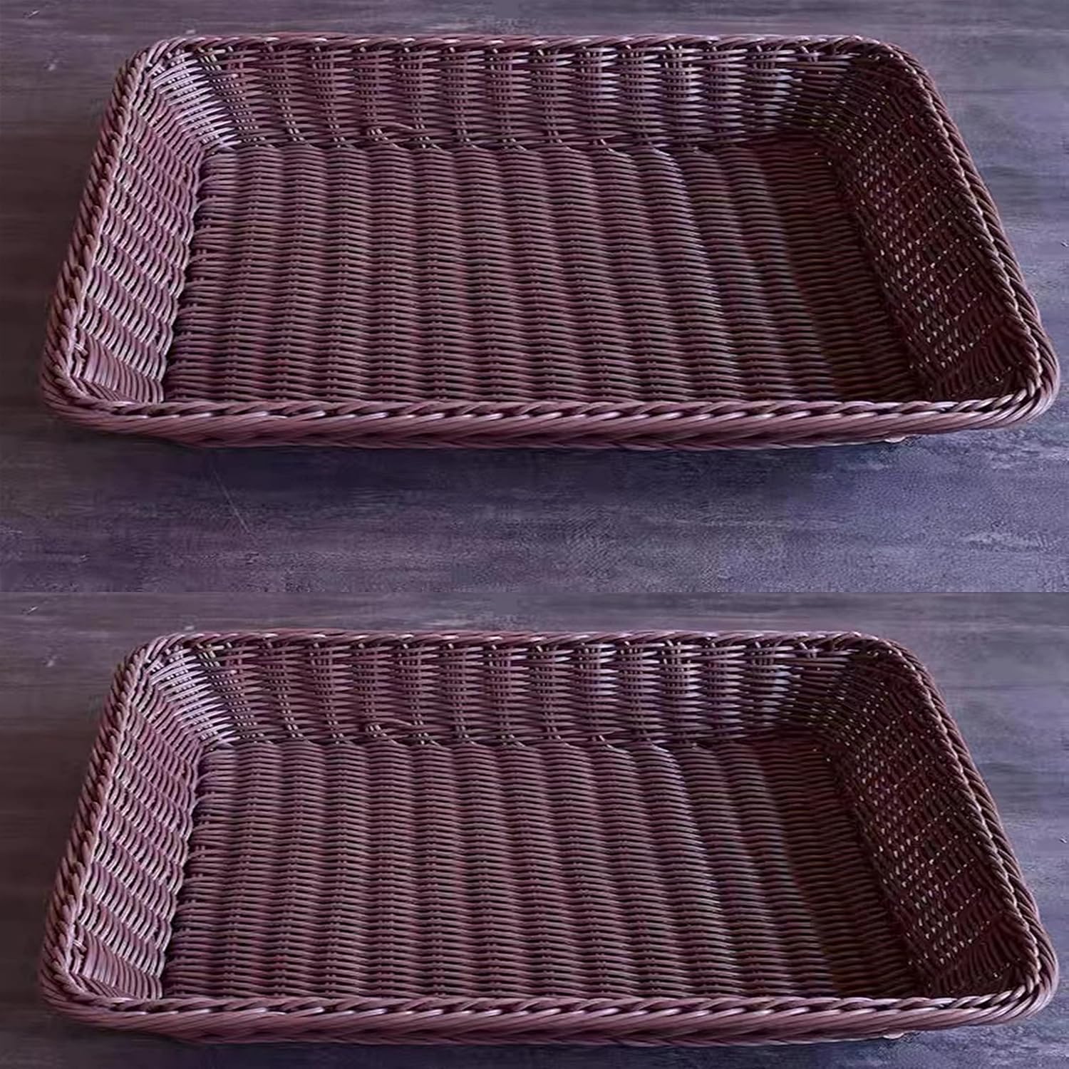 Amazon.com: SOLAPOLLO 2 Packs Poly Wicker Bread Basket,Large Rectangle ...
