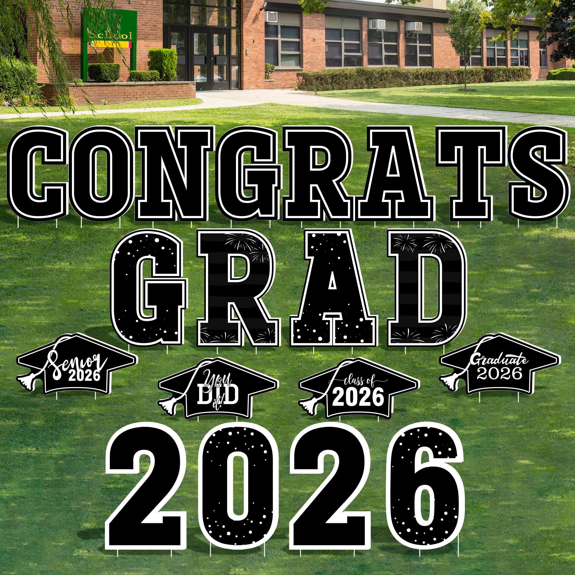 Snapklik.com : Graduation Yard Signs, Black White Graduation Class Of ...