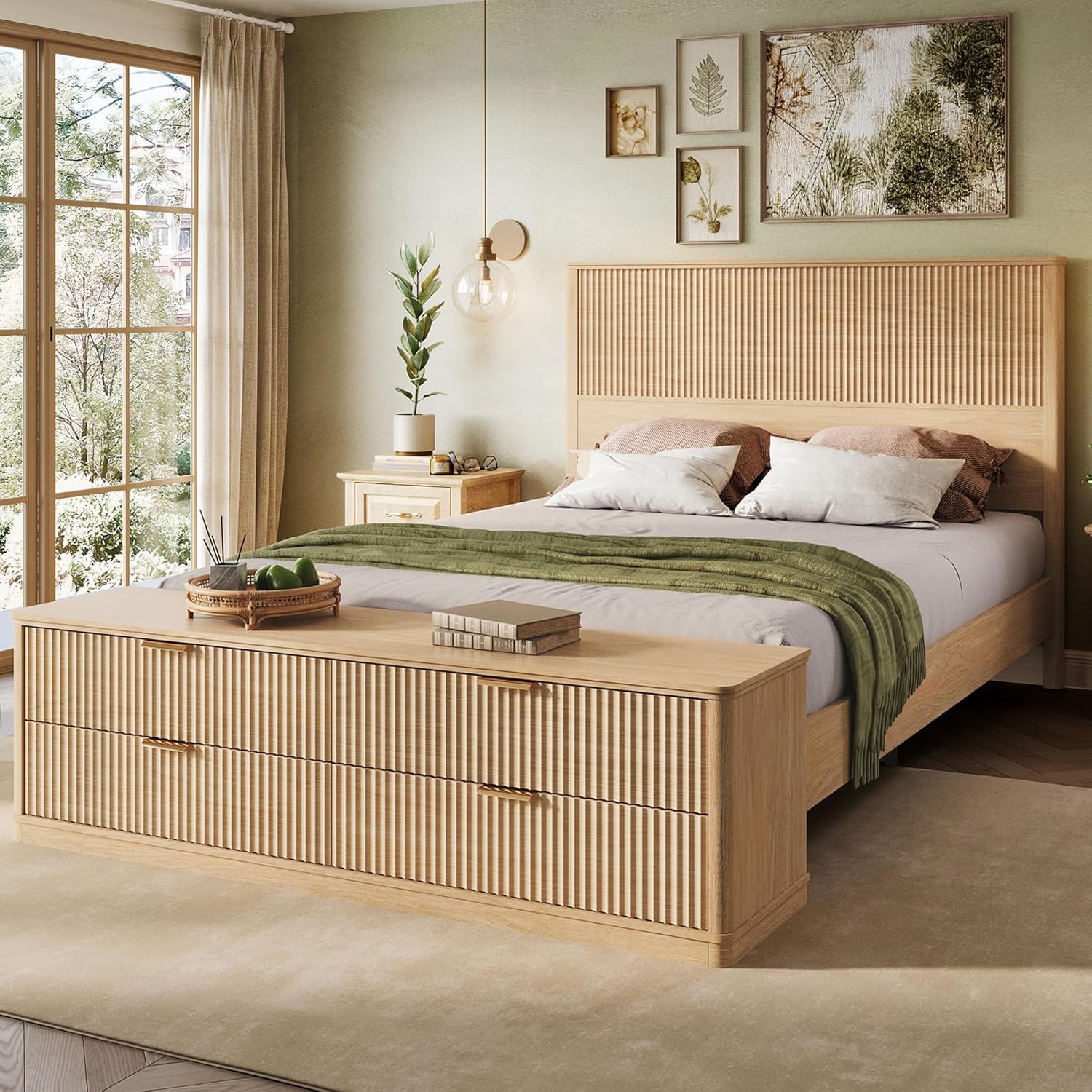 Amazon.com: LINSY Storage Bed Frame Queen Bedframe with Drawers, Tall ...