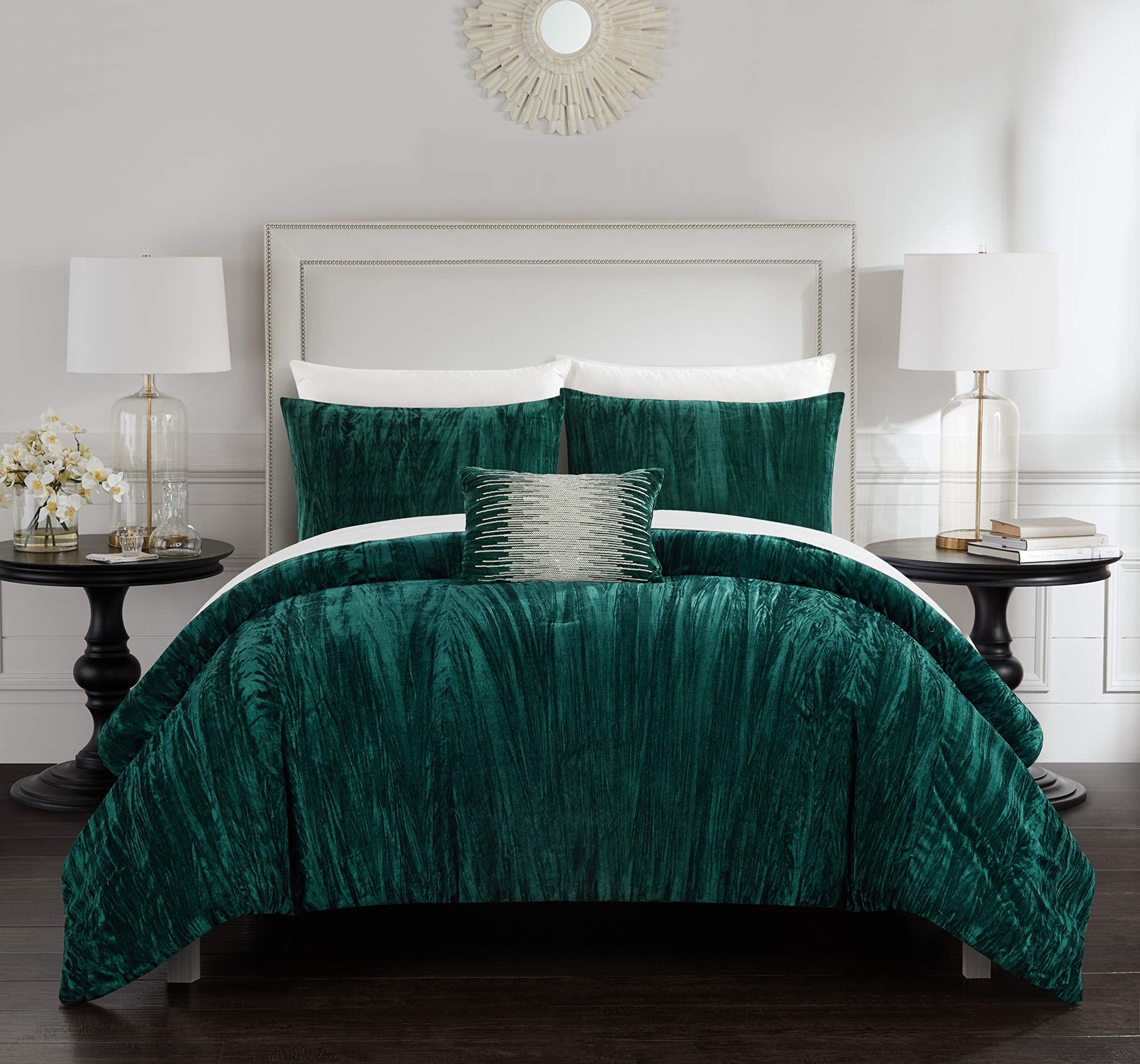 Amazon.com: Fredsure Crinkle Velvet Comforter Set, 3 Pieces Blackish ...