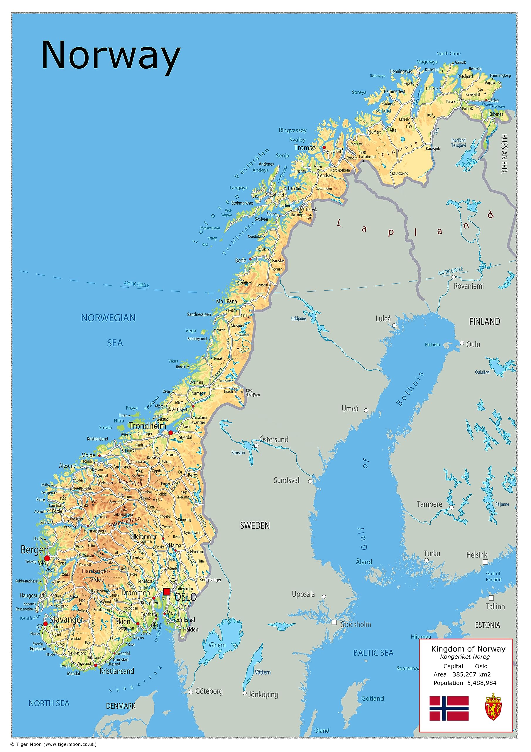 Physical Map of Norway - The Oxford Collection - Size A2 - Paper ...