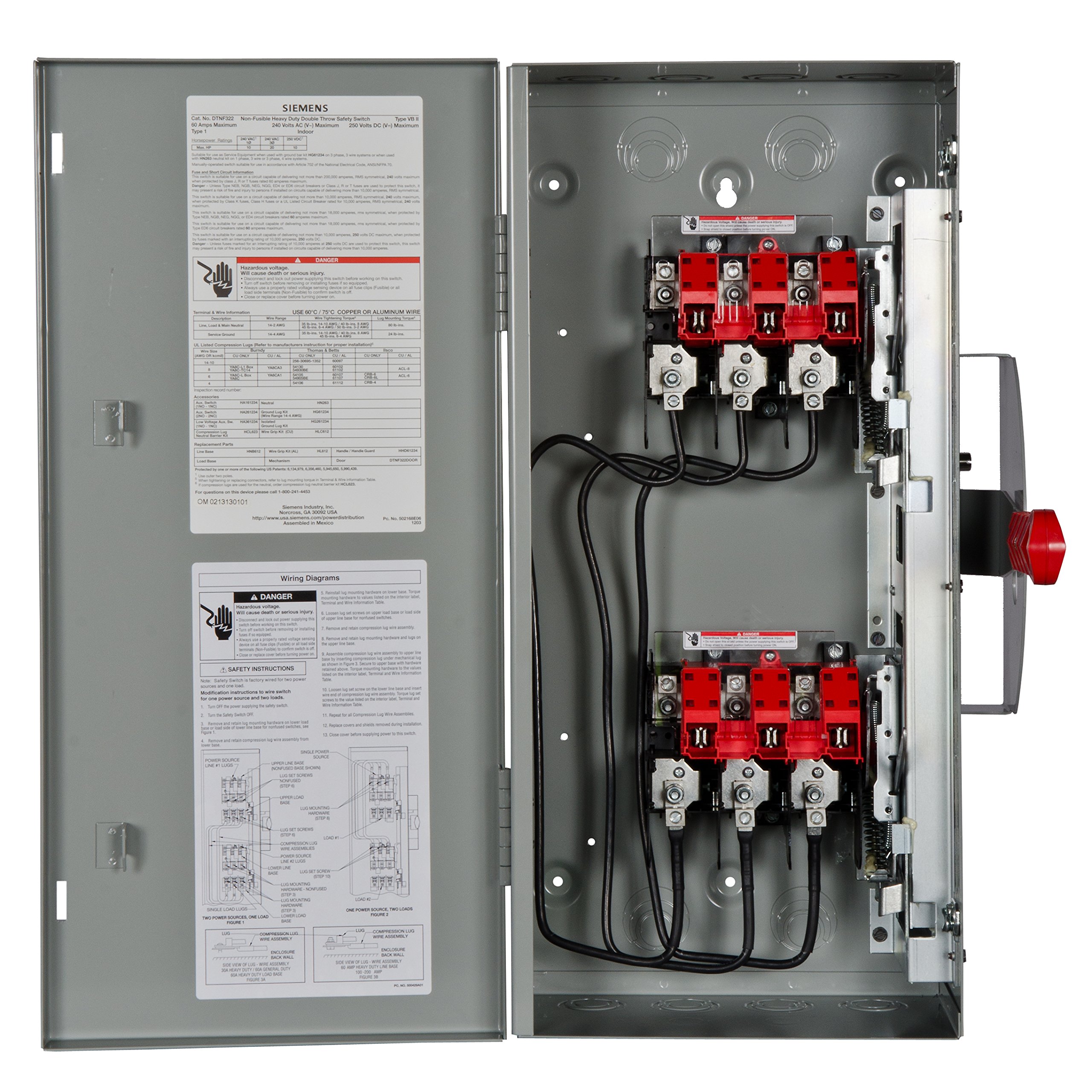 Siemens DTNF322 60-Amp 3 Pole 240-volt 3 Wire Non-Fused Double Throw ...