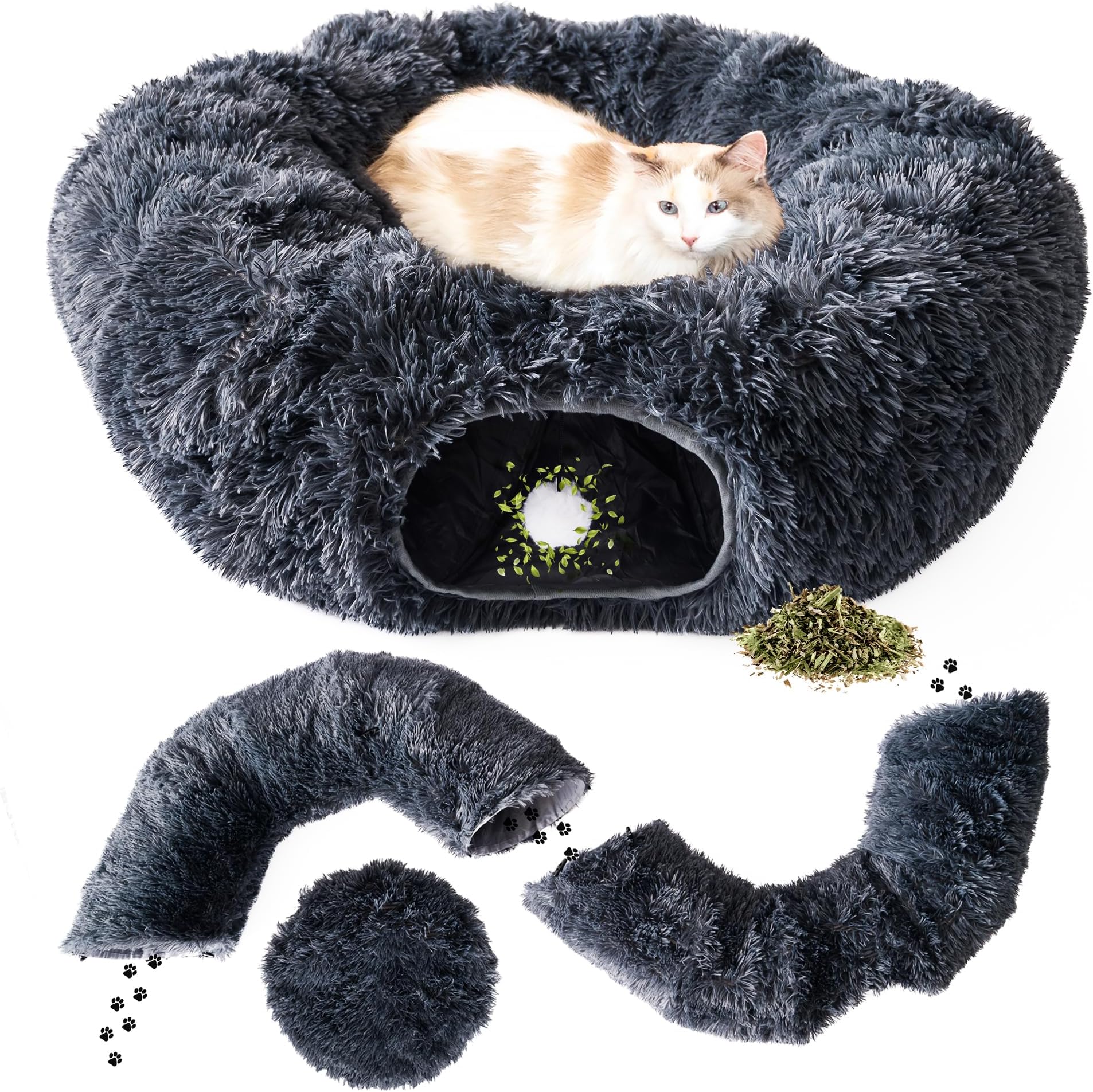 Amazon.com: Cat Tunnel Bed for Indoor Cats,Warm Plush Cat Play Tunnel with Central Mat, Cat ...