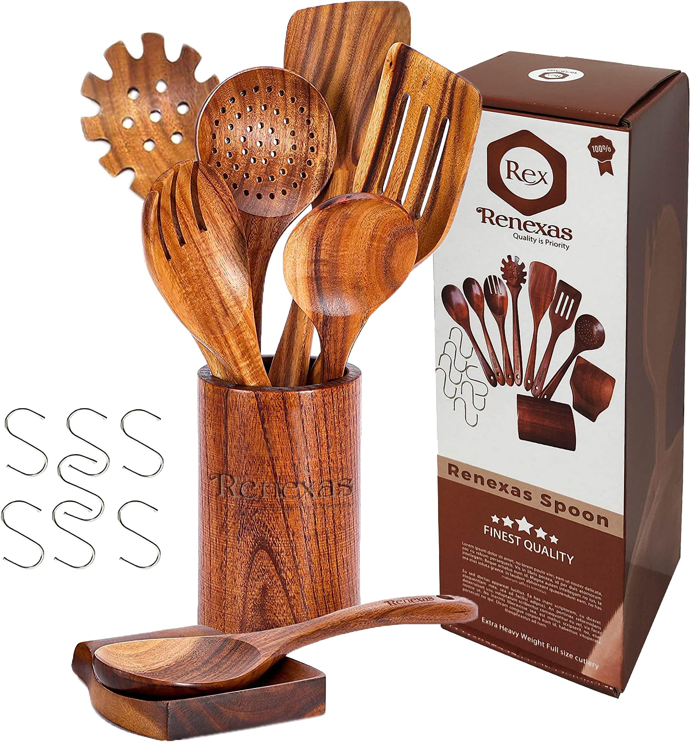 Amazon.com: BUBUMAGIC Wood Kitchen Utensils Set - 10pc Wooden Spoons ...