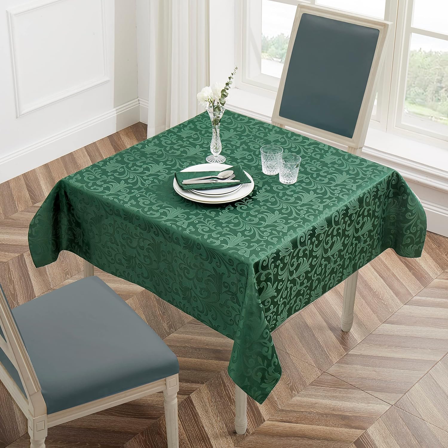 Mantel rectangular de damasco de desplazamiento verde jacquard, 60 x ...