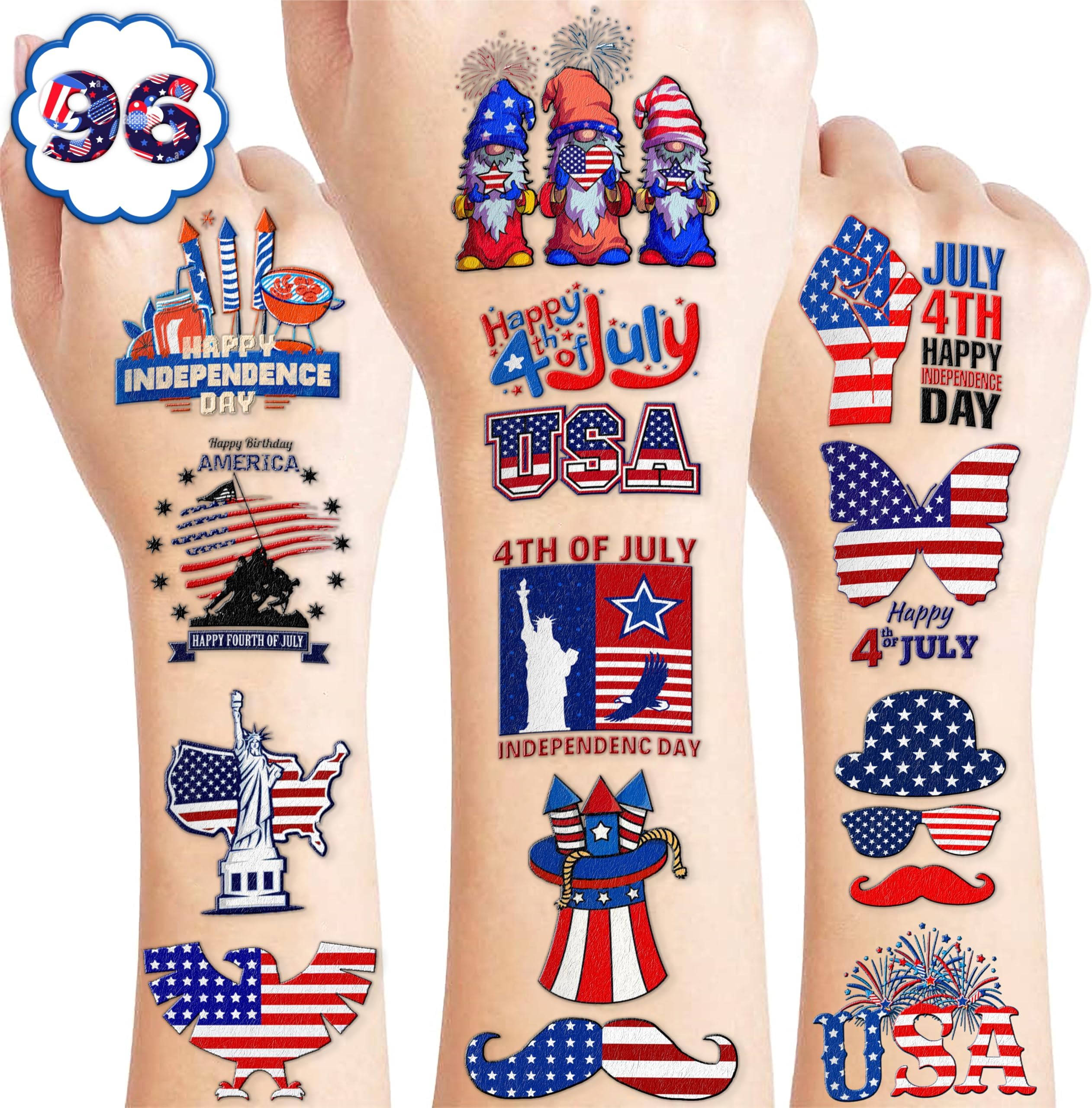 Amazon.com : 100 PCS Independence Day American Temporary Tattoos Themed ...