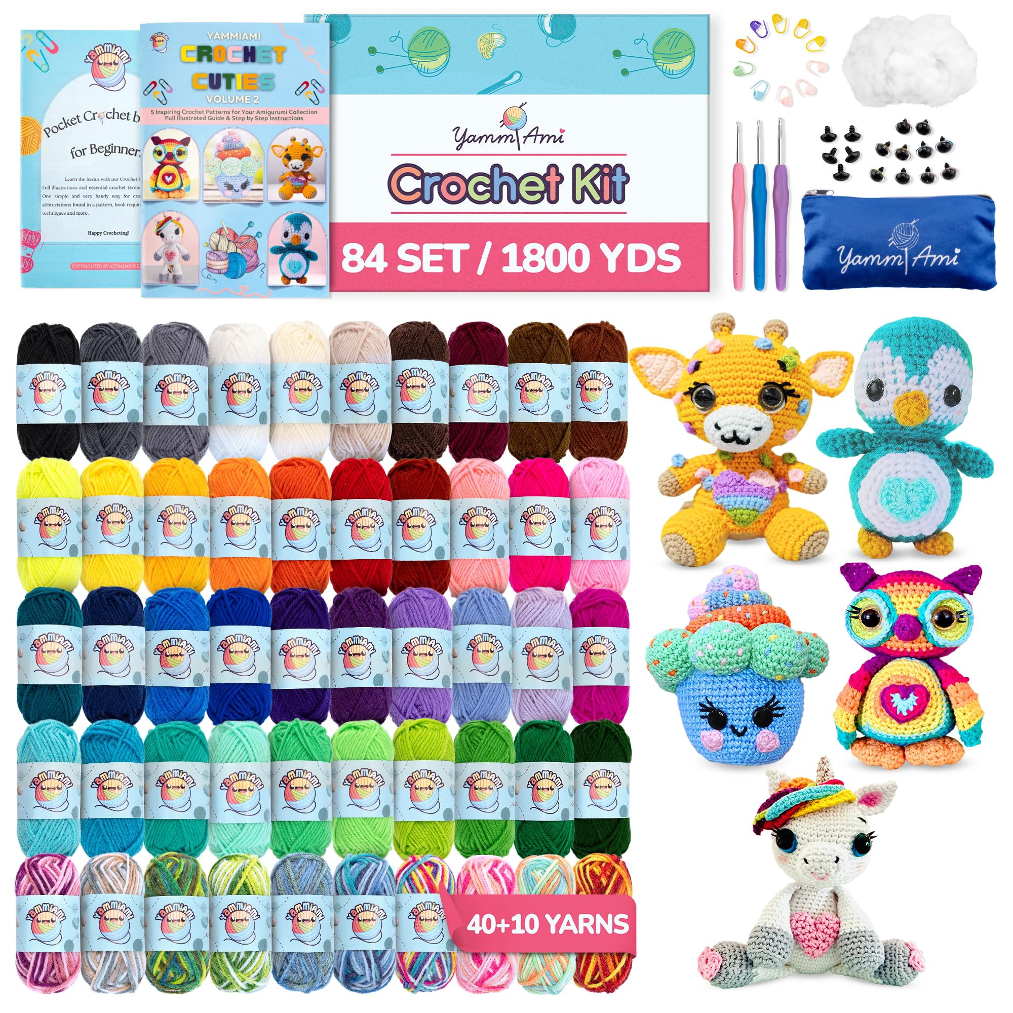 Amazon.com: YammiAmi Beginner Crochet Kit for Adults & Kids - 84 Pc ...