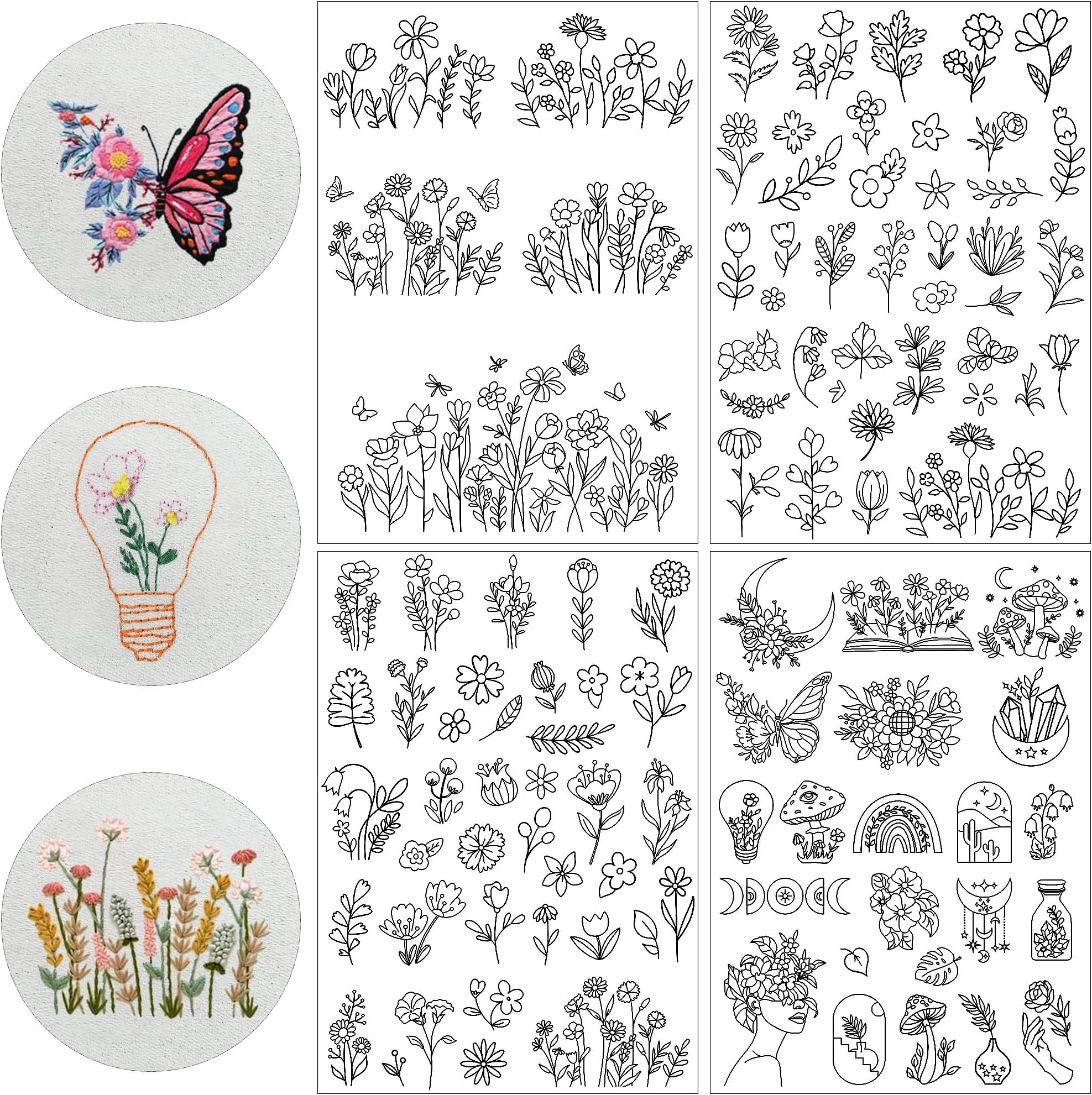 Amazon.com: 2 Sheets Stick and Stitch Embroidery Designs A4 Water ...