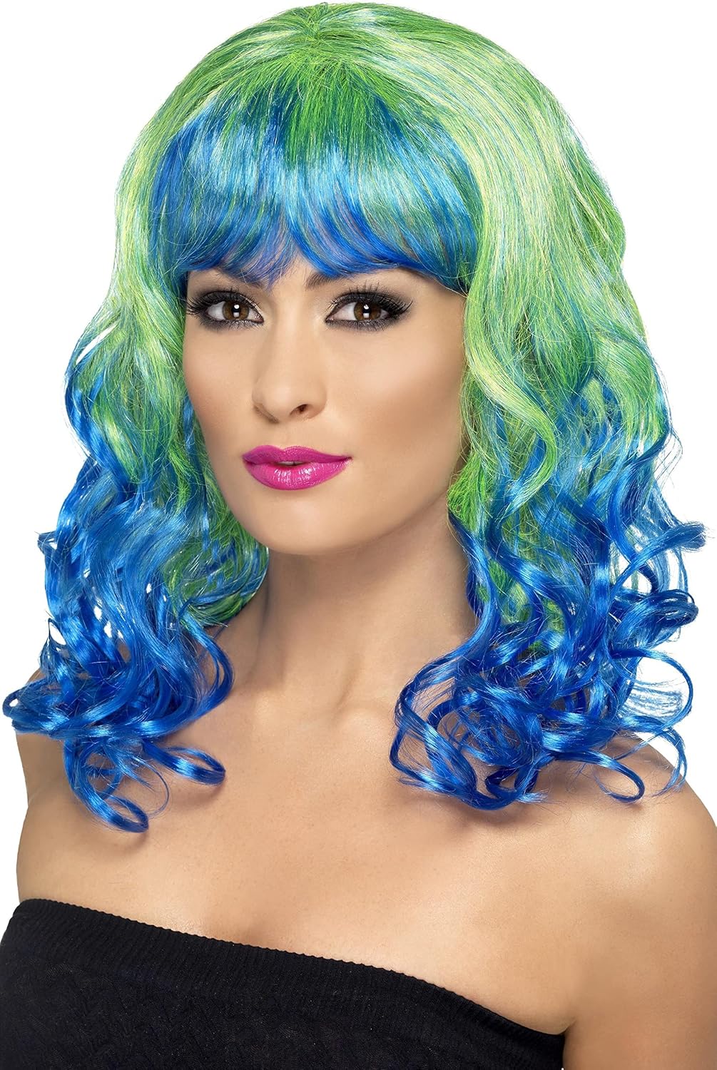 Amazon.com: Smiffys Women's One Size Divatastic Wig, Curly, Green ...