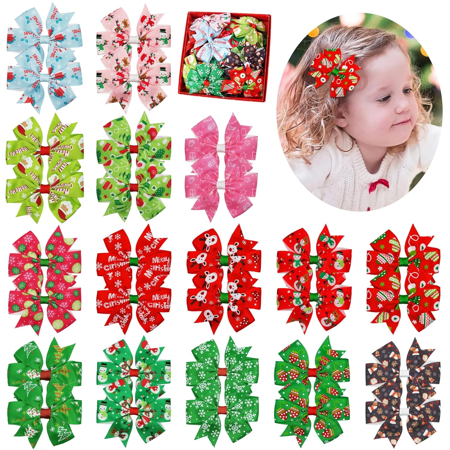 Amazon.com: DED 15Pairs 3.5" Hair Bows for Girls Grosgrain Ribbon ...