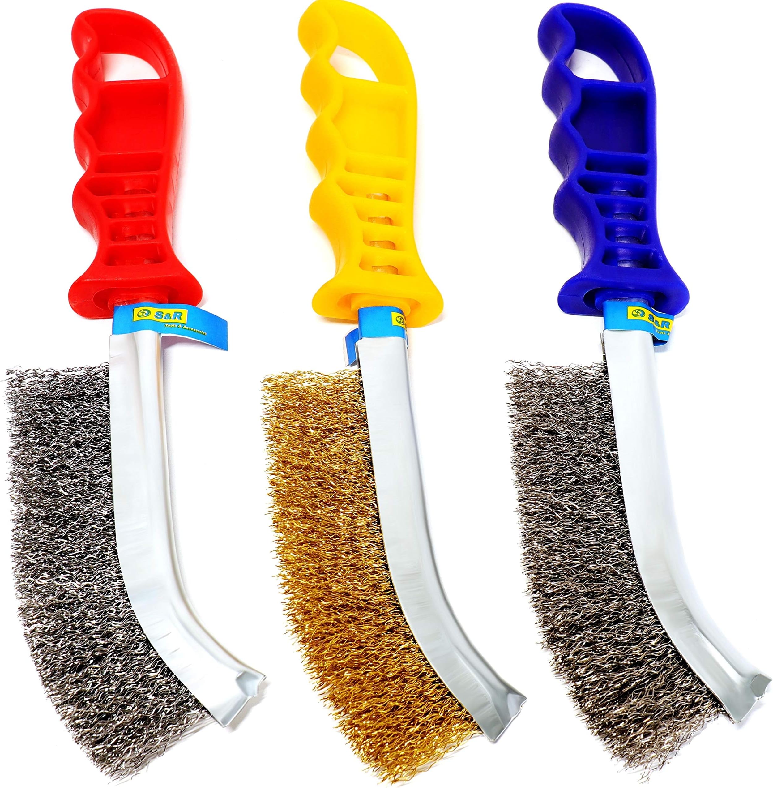 S&R Hand Wire Scratch Steel Brush Set 265mm / 125mm 3-piece: 1 steel ...