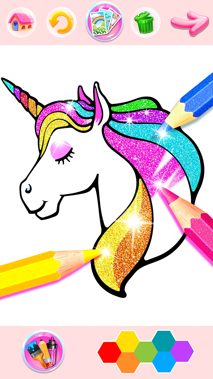 Rainbow Glitter Coloring Book - Unicorn Glitter Coloring Artist Games ...