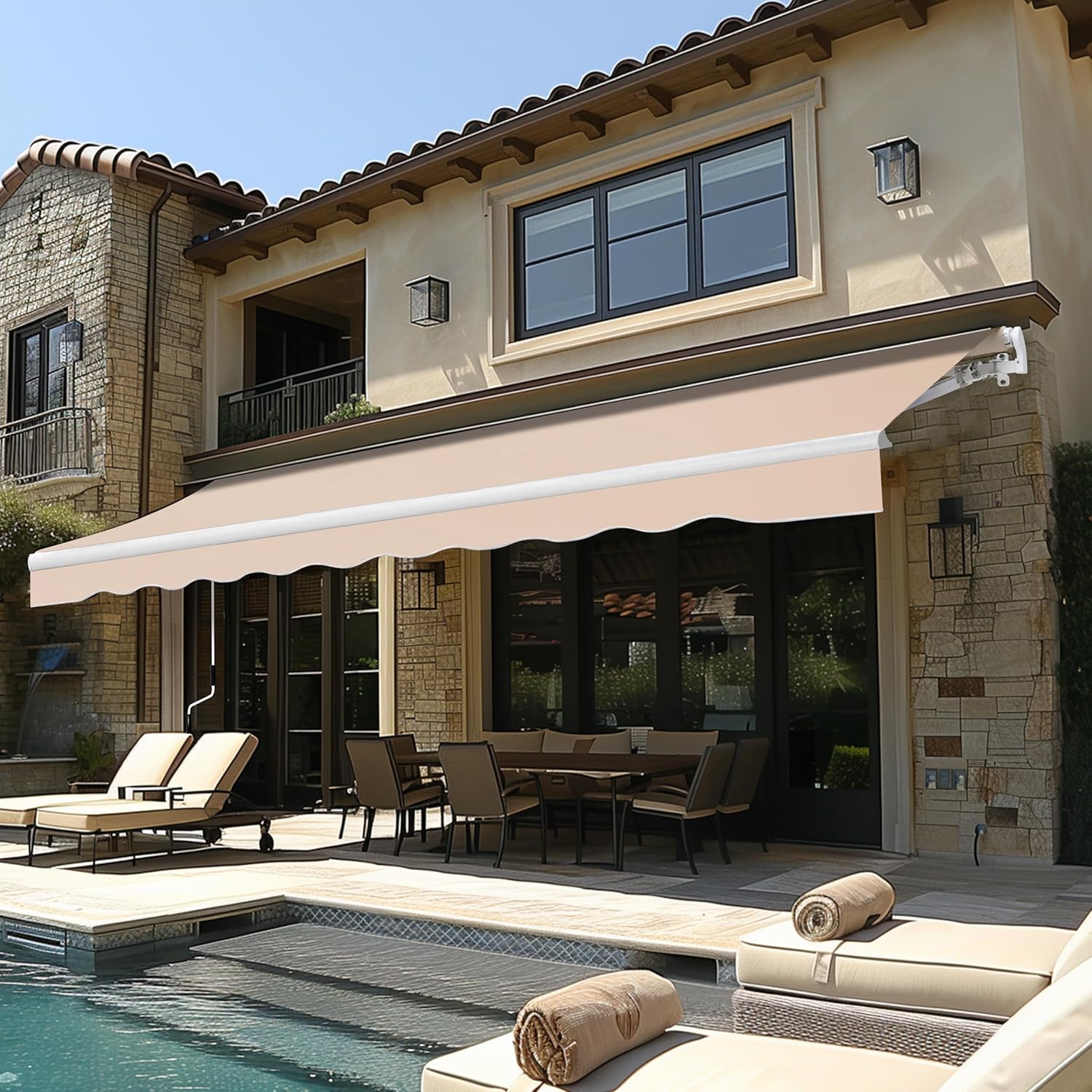 Amazon.com : Yardenaler 10x8 FT Manual Retractable Patio Awning ...