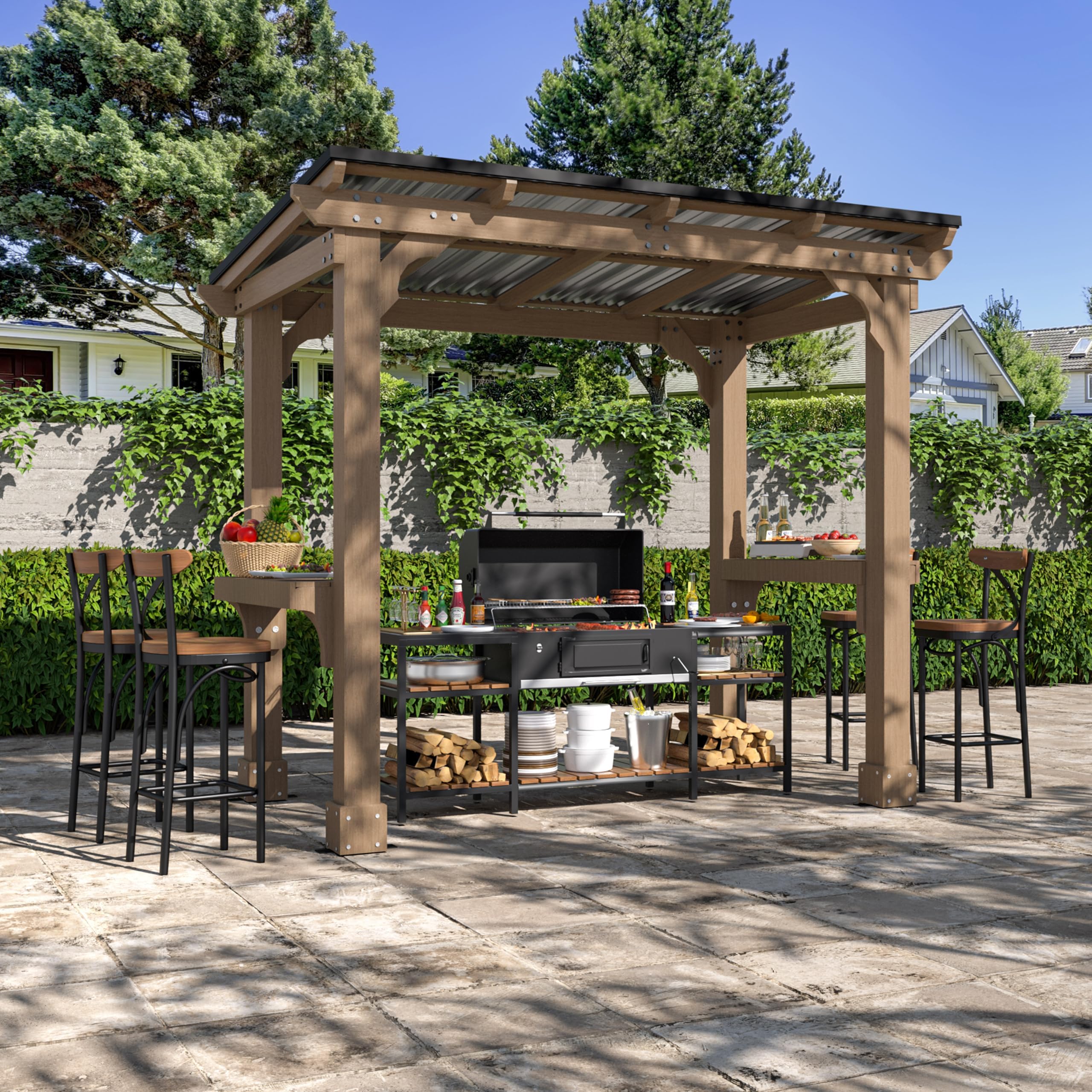 Amazon.com : MUPATER 8 x 5 FT Outdoor Wooden Grill Gazebo with Sloping ...