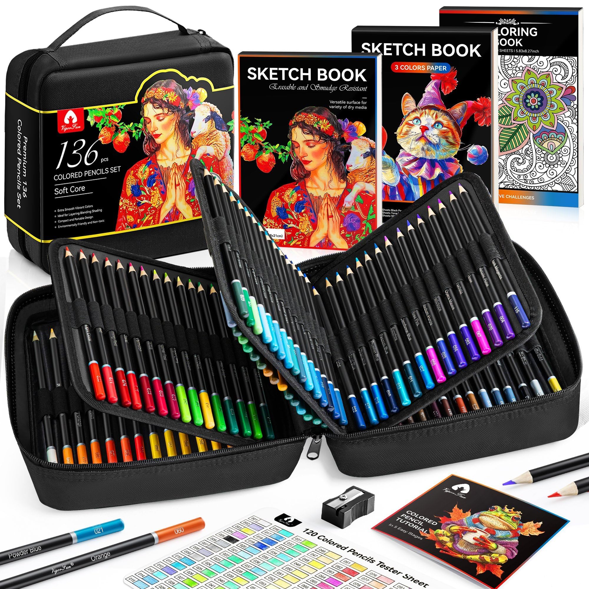 VigorFun Art Supplies, 136 PCS Colored Pencils for Adult Coloring Books ...