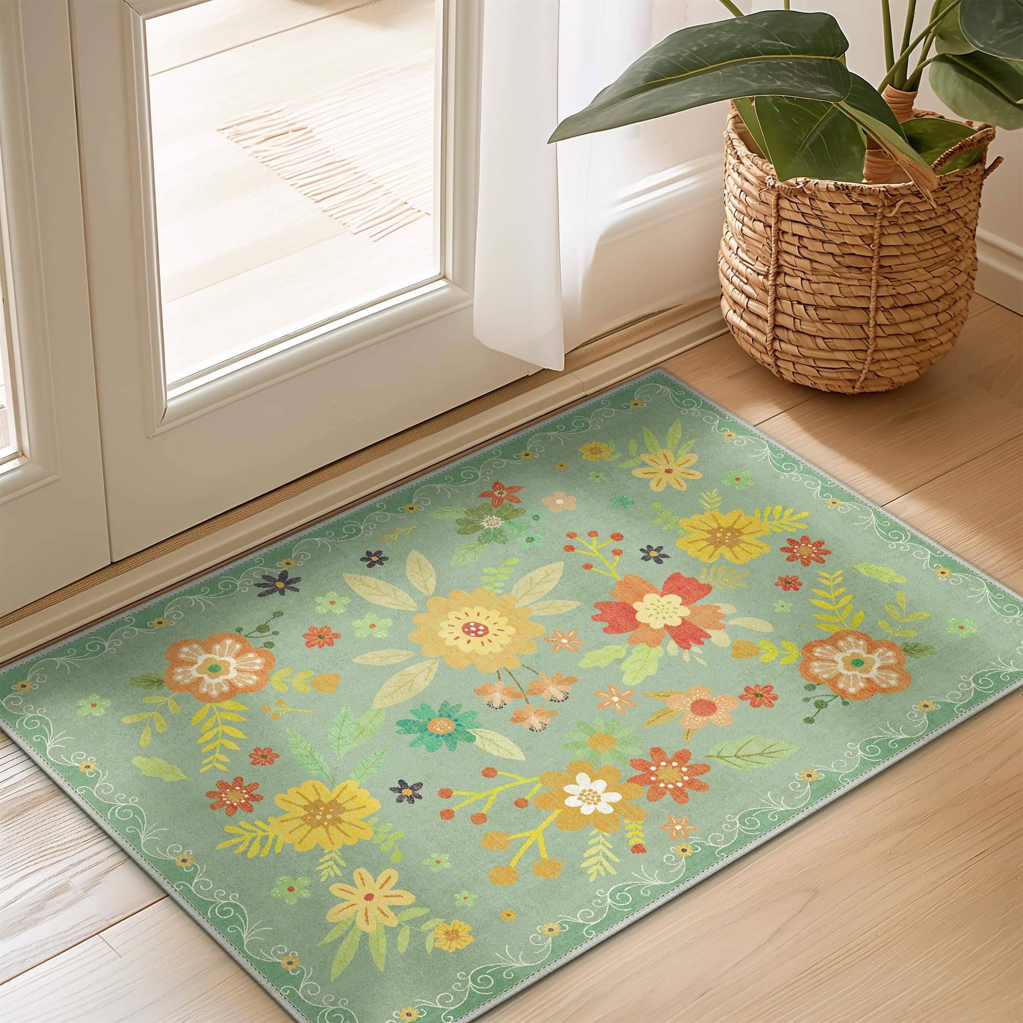 Amazon.com: Bavni Area Rug, Durable Small Floral Rugs for Entryway ...