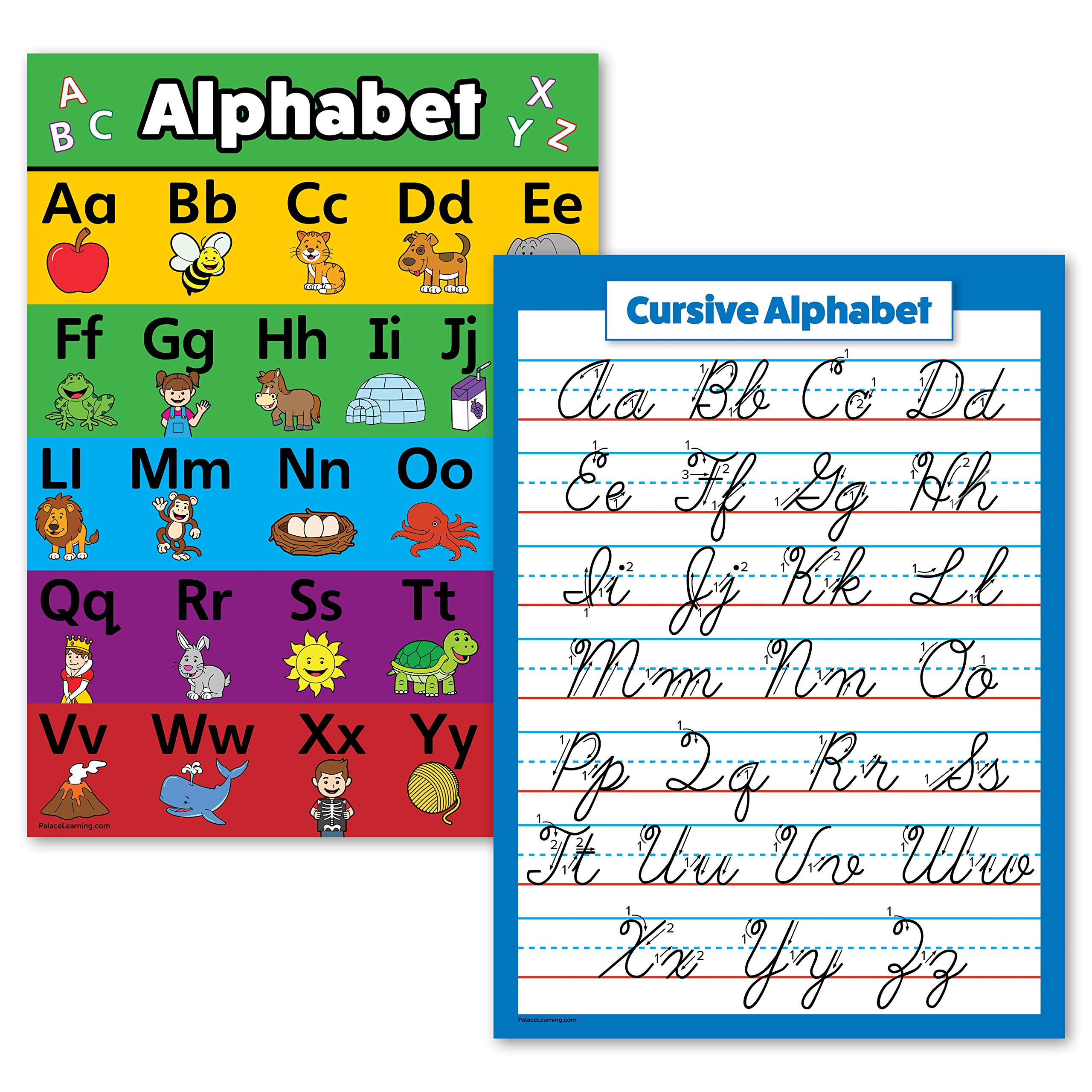 Buy 2 Pack - ABC Alphabet & Cursive Writing Set (Laminated, 18" x 24 ...