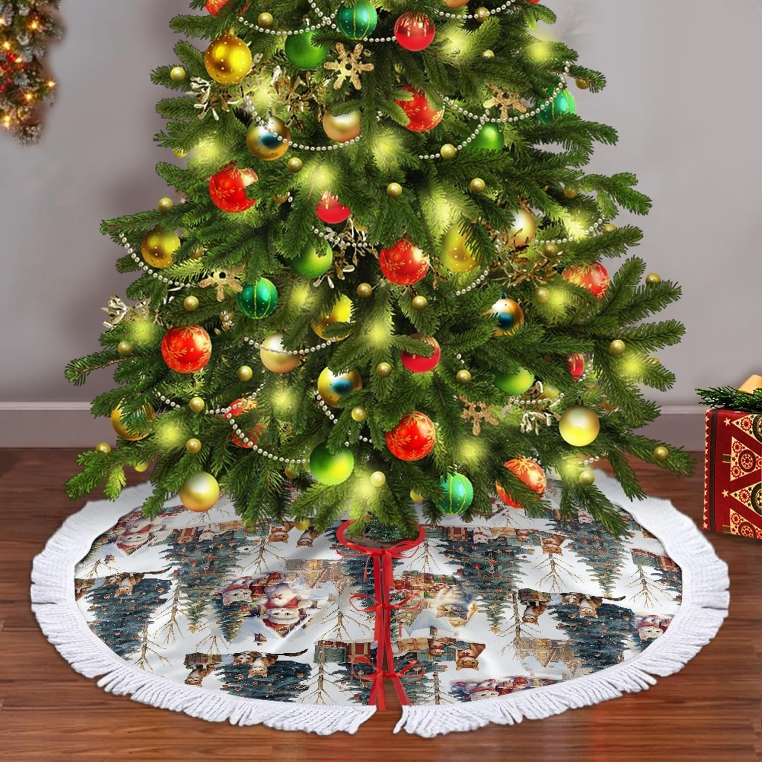 Amazon.com: PORCLAY Christmas Tree Skirts 36 inch Ribbon Tassel Tree ...