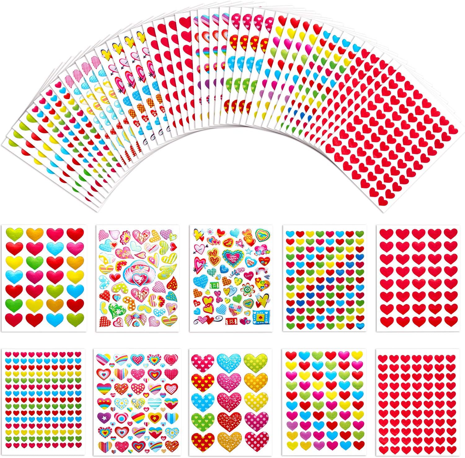 Amazon.com: JOVITEC 3065 Pieces Heart Stickers Valentines Heart ...