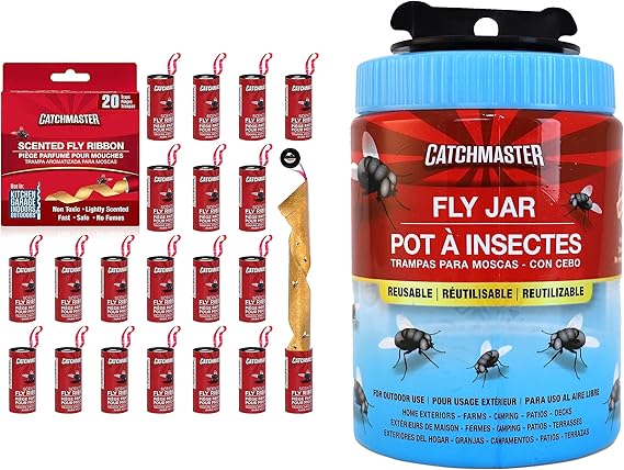 Amazon.com : Catchmaster Fly Trap Bundle, Fly Ribbon 20-Pack & Outdoor ...