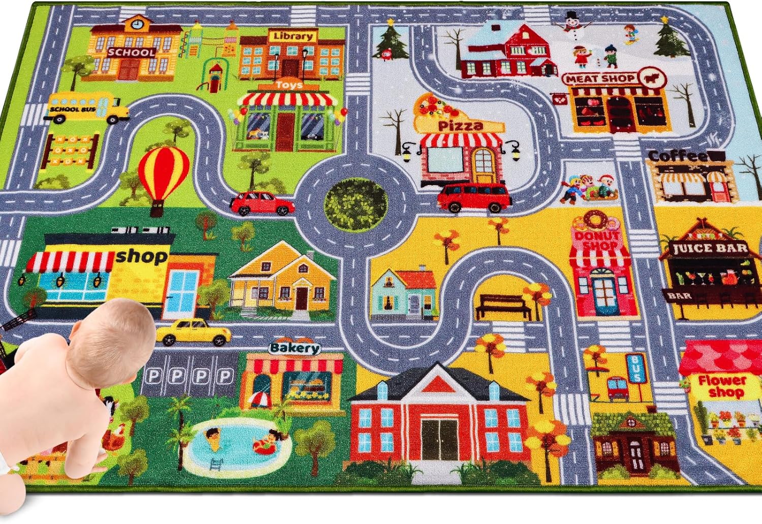 Amazon.com: Kids Car Rug Carpet, Traffic Road Kids Rug, Town City Four ...