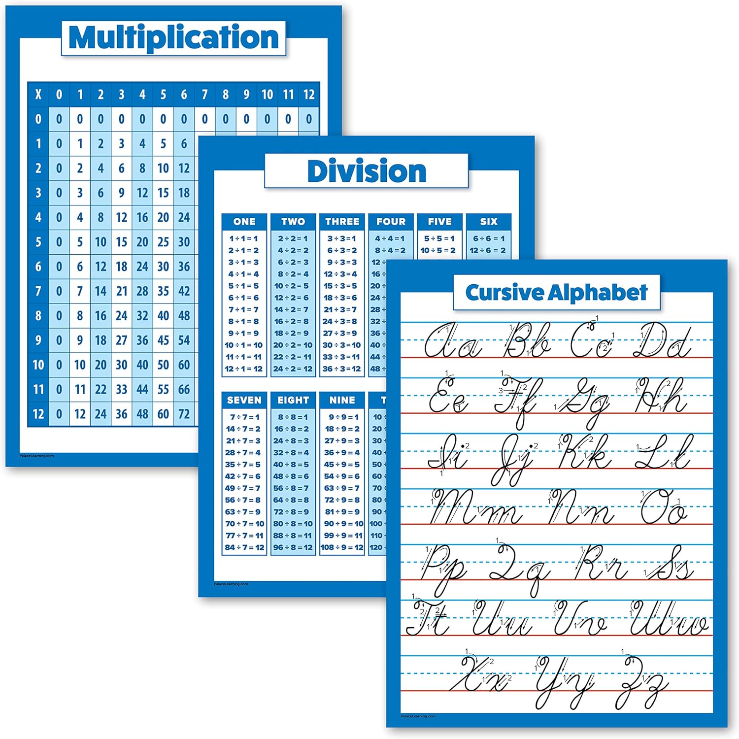 Multiplikations-Poster + Teilung + kursives ABC-Alphabet-Diagramm ...