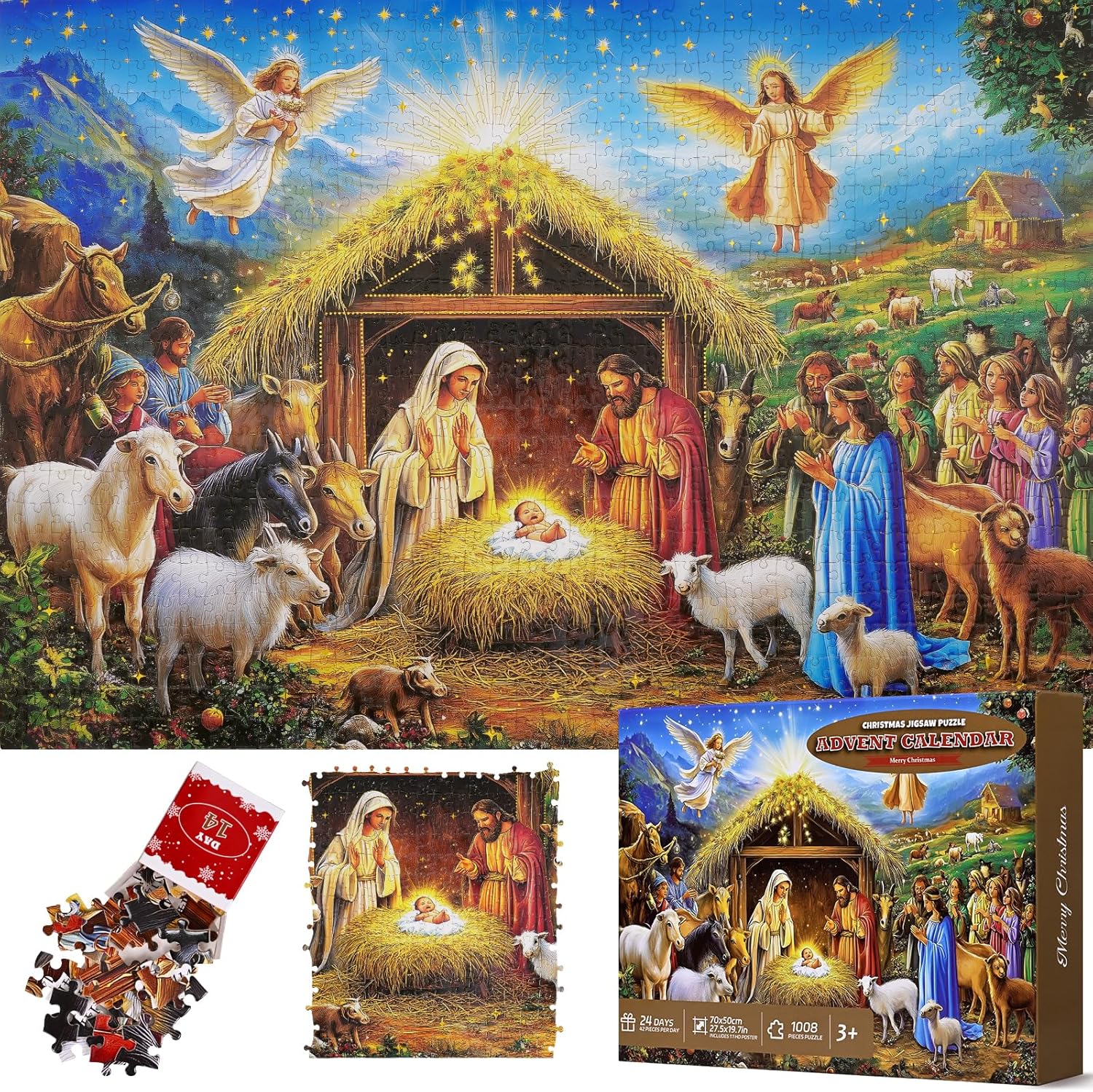 Amazon.com: Gold Foil Accents Advent Calendar 2024 Christmas Puzzles for Adults, Religious Jesus ...
