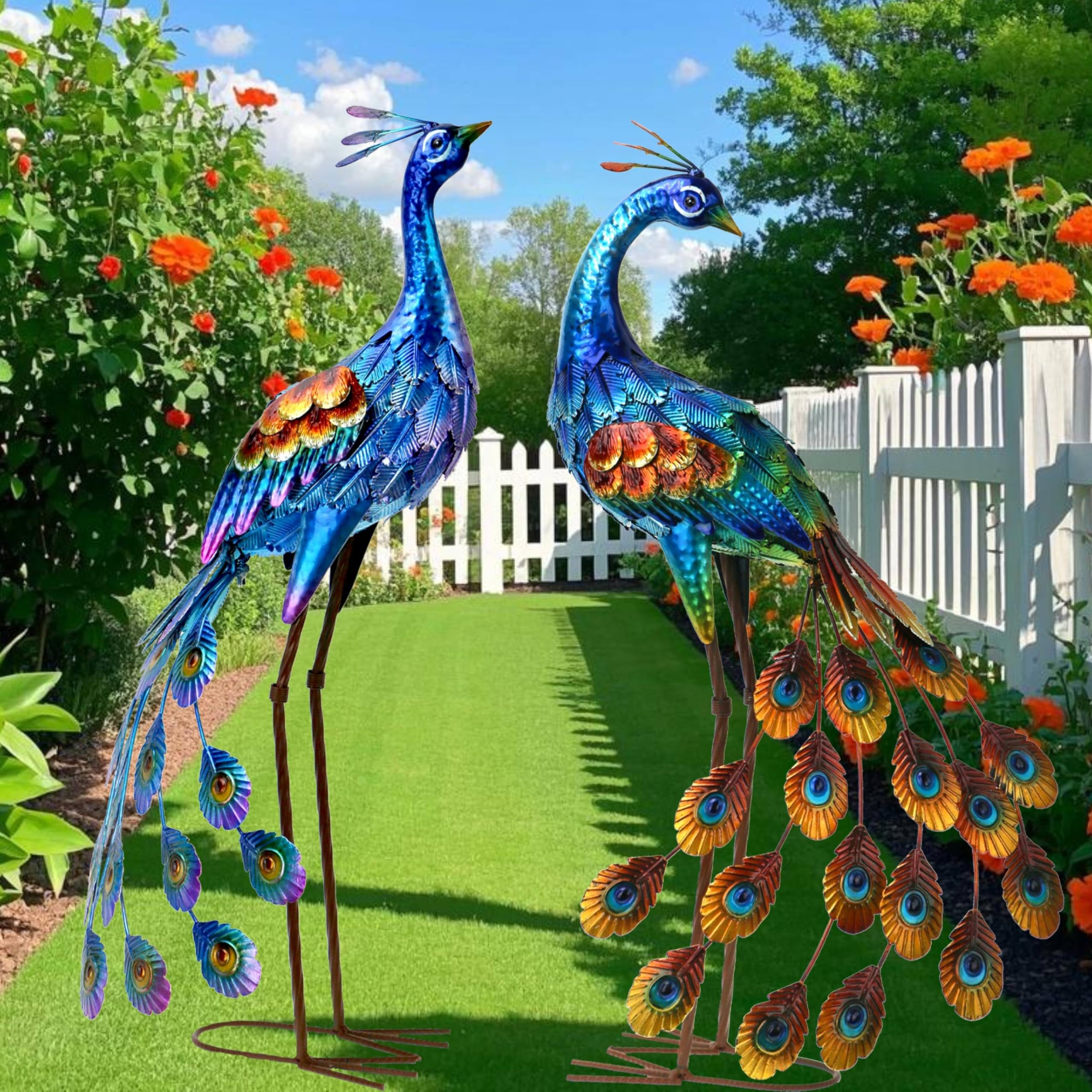 Amazon.com: Kircust Peacock Garden Statue and Sculpture, Metal Peacocks ...