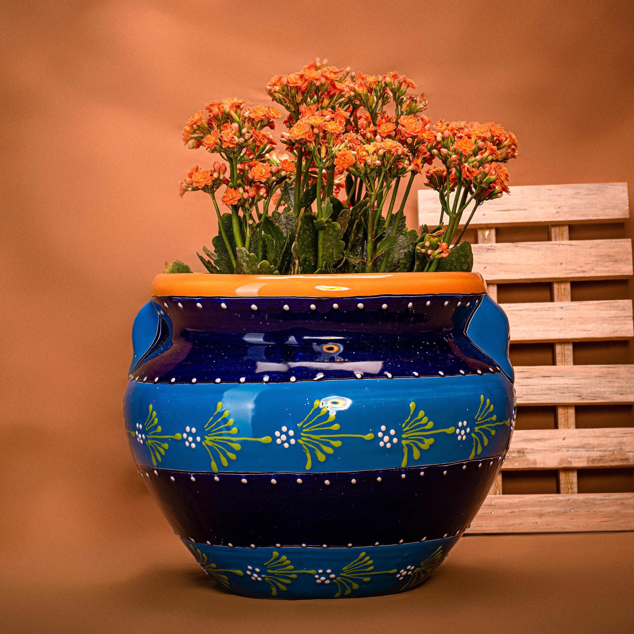 Snapklik.com : Talavera Mexican Pottery Ceramic 12 In Stripped Blue ...