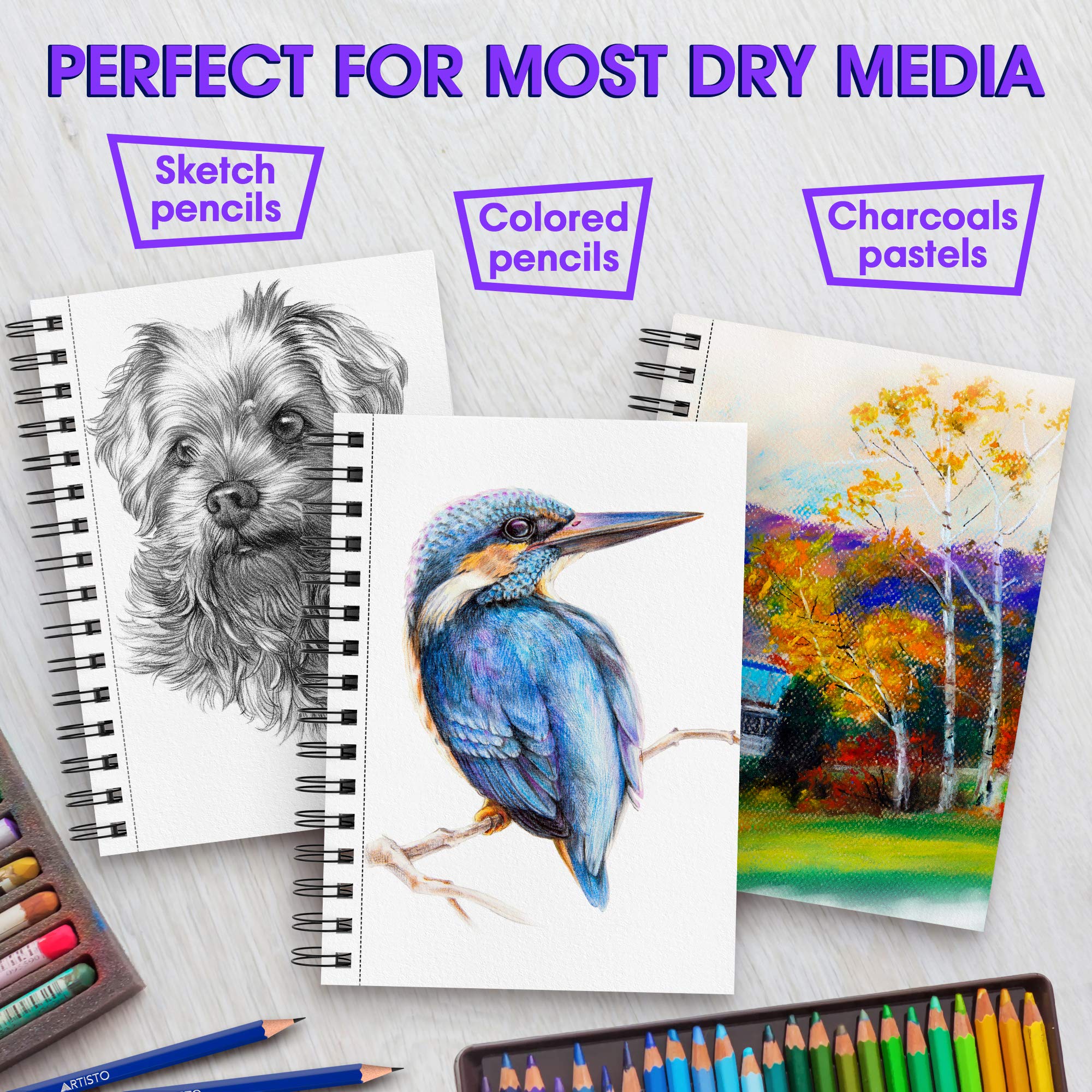 Artisto 5.5X8.5” Premium Sketch Book Set, Pack of 3 (300 Sheets), 84lb ...