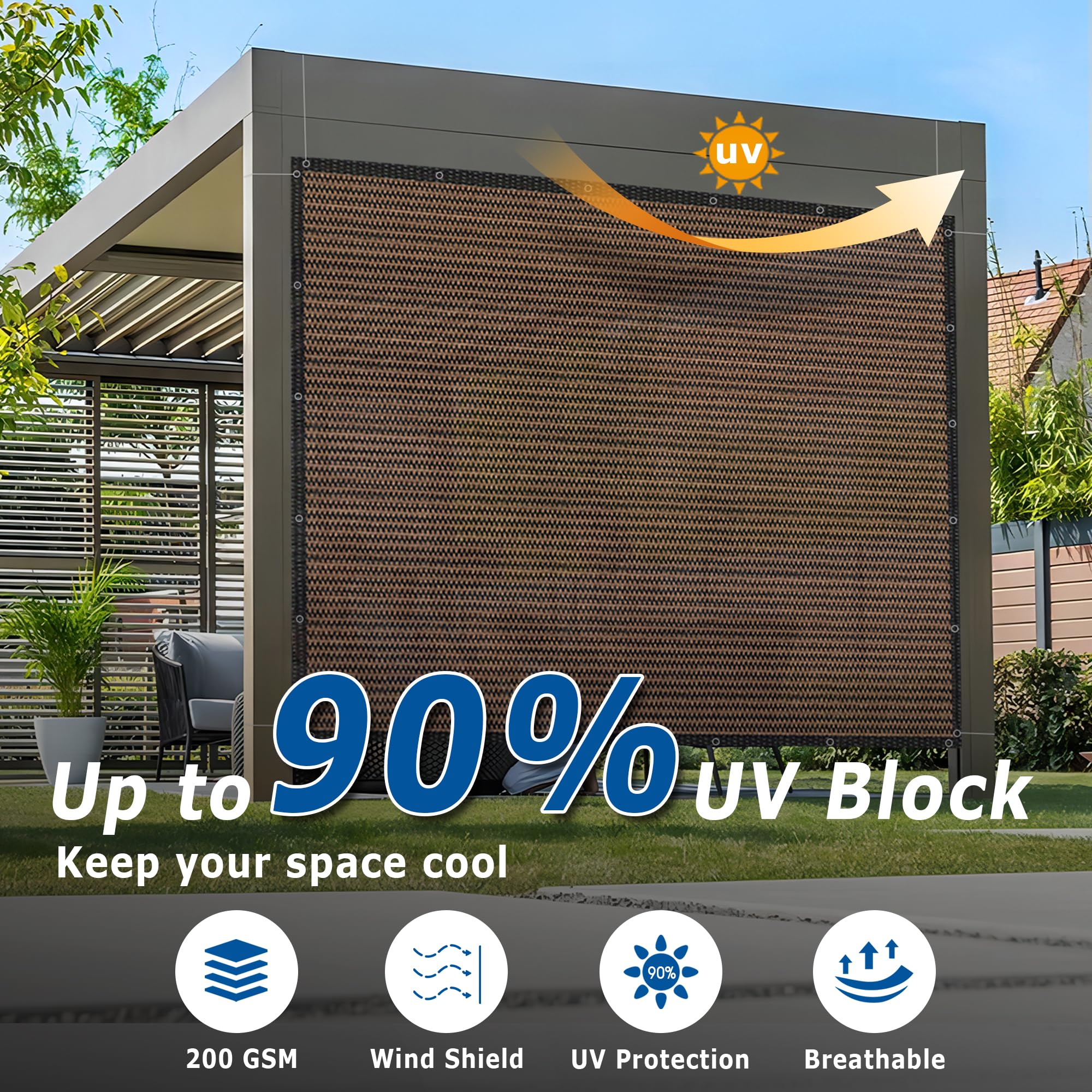 6x6 FT Shade Fabric Sun Shade Cloth Privacy Screen with Grommets for ...