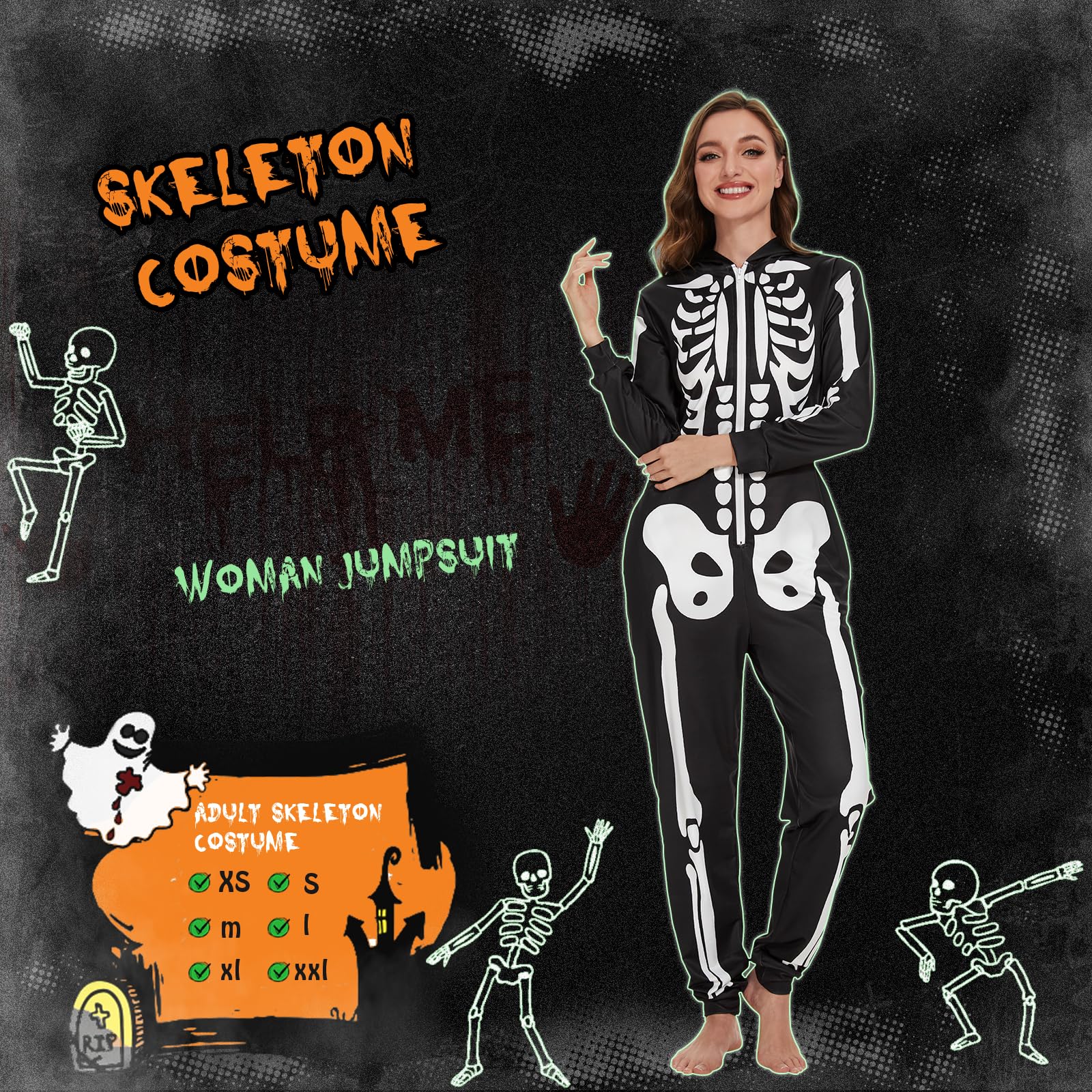 Snapklik.com : Neragron Skeleton Costume Women, Halloween Skeleton ...