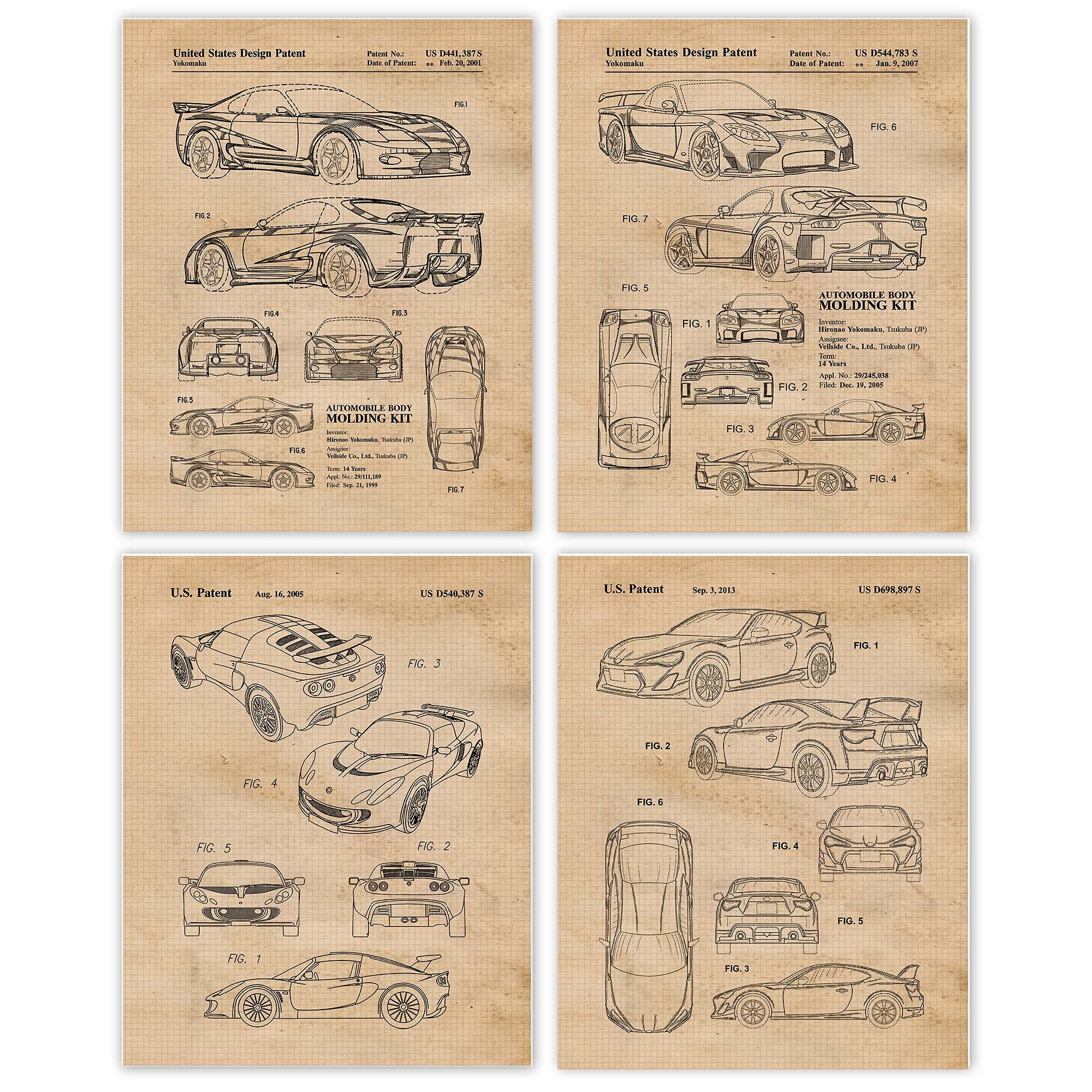 Buy Vintage Supra RX7 Exige BRZ Patent Prints, 4 (8x10) Unframed Photos ...