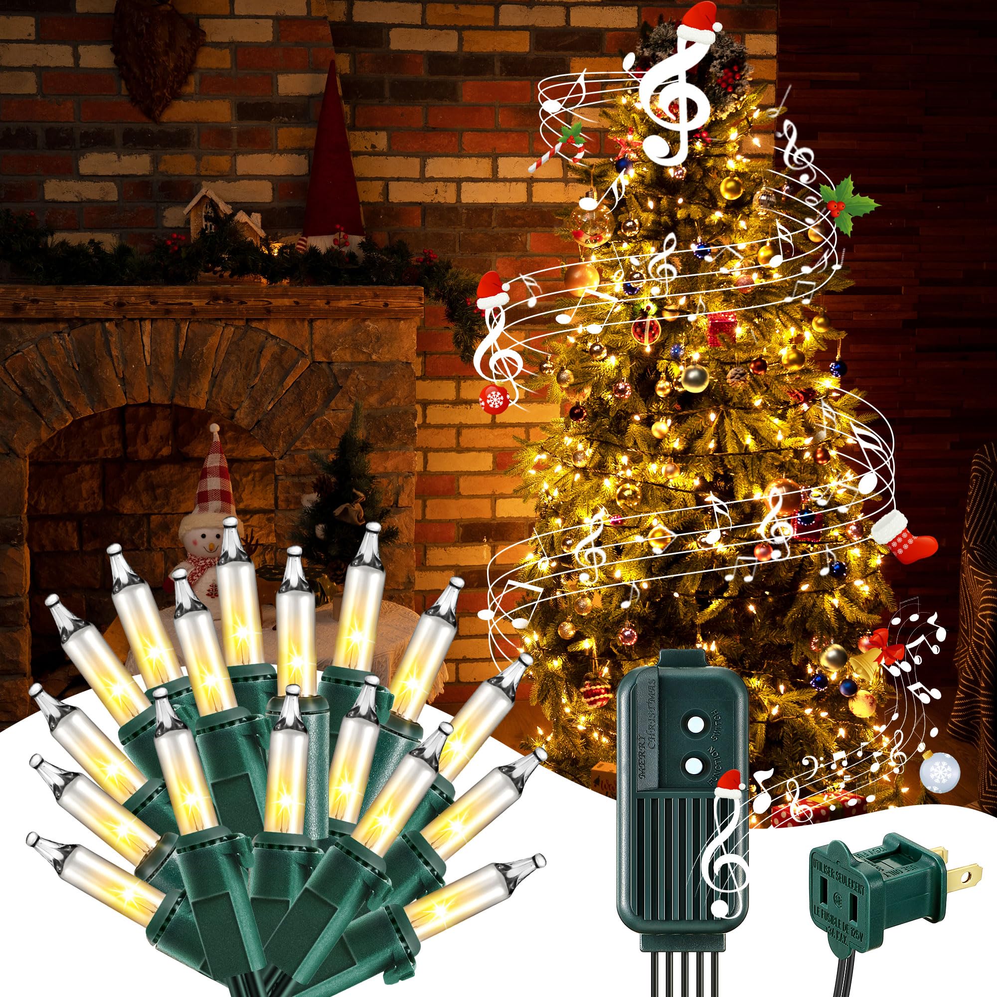 Amazon.com: Enhon 280 Bulbs 65ft Musical Christmas Lights, Christmas ...