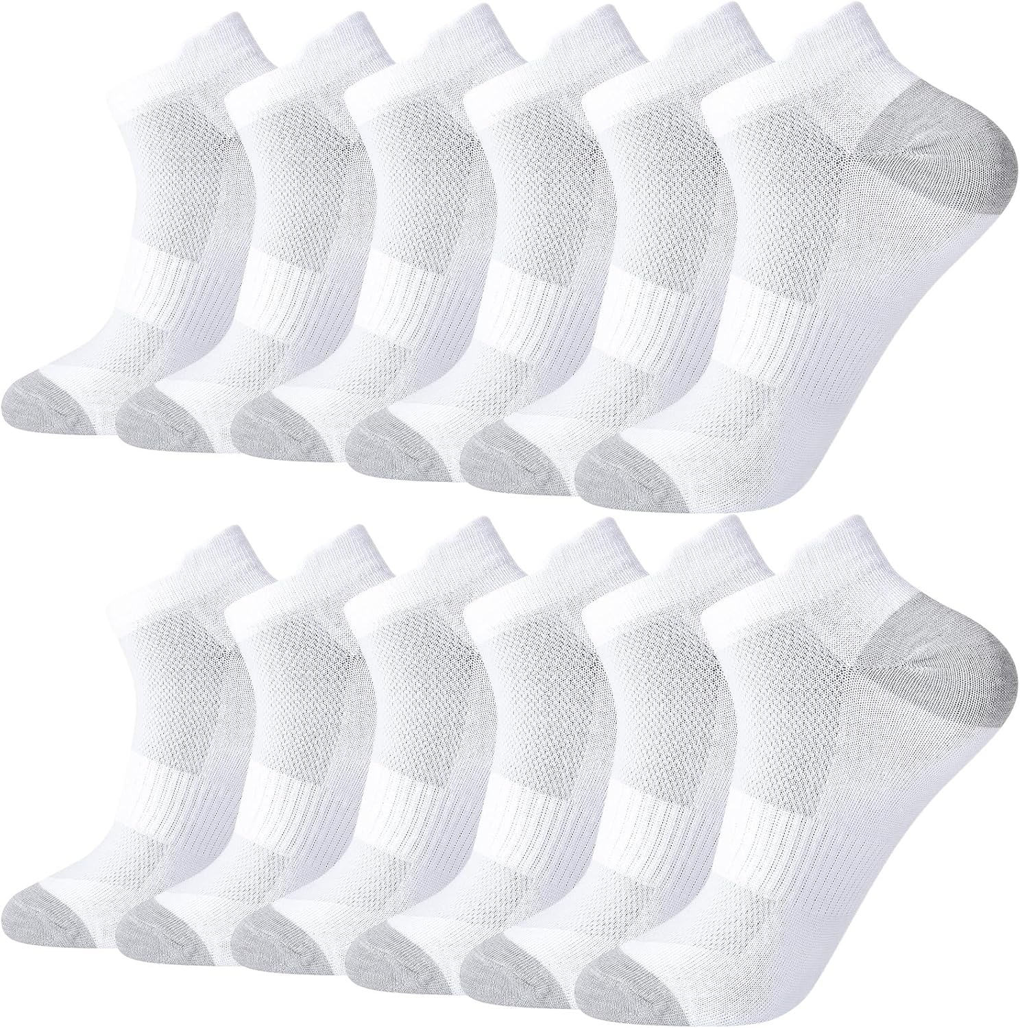 Invalidism 6 Pairs Trainer Socks for Men, White Breathable Athletic ...