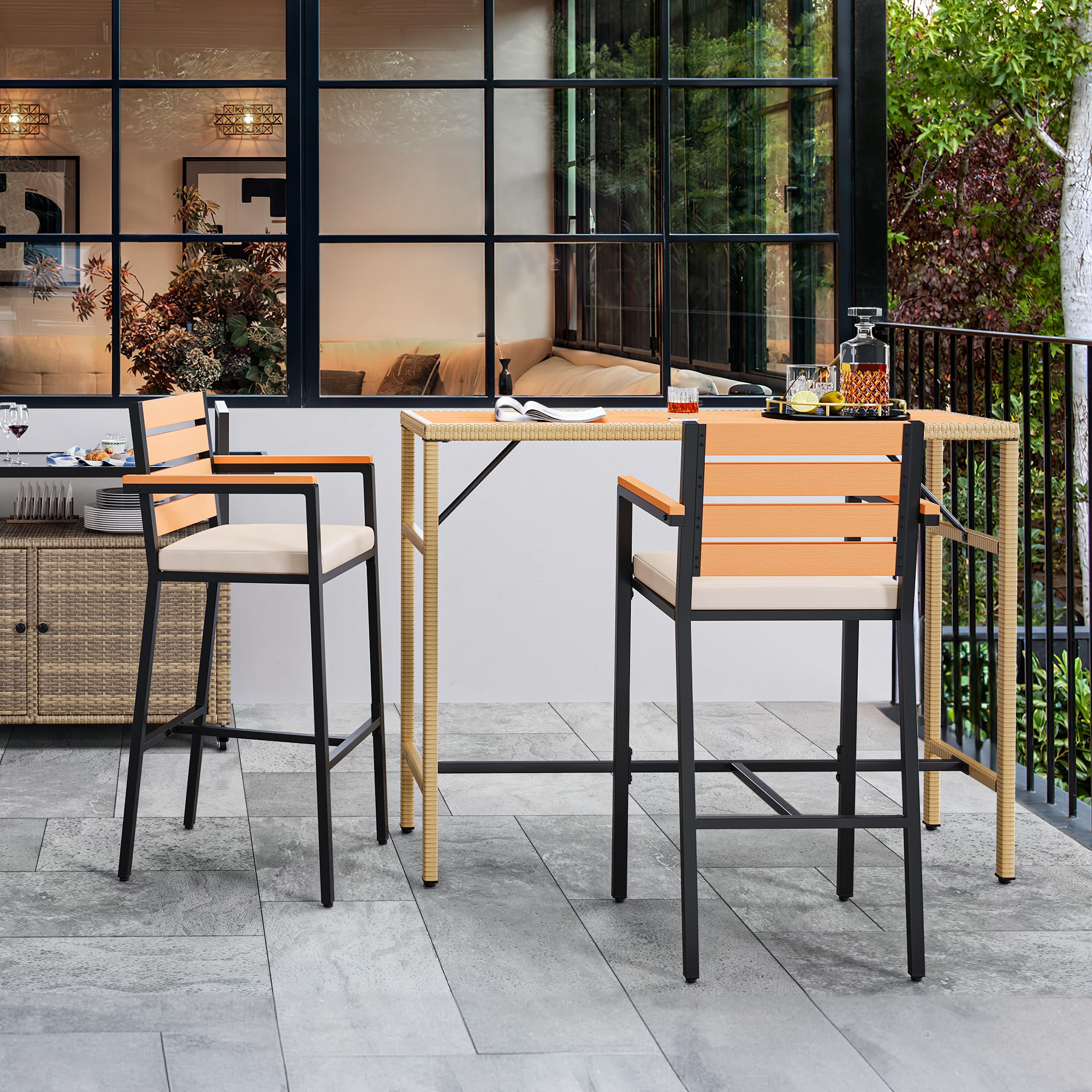 Snapklik.com : 3-Piece Outdoor Patio Bar Table Set, Outdoor Wicker ...