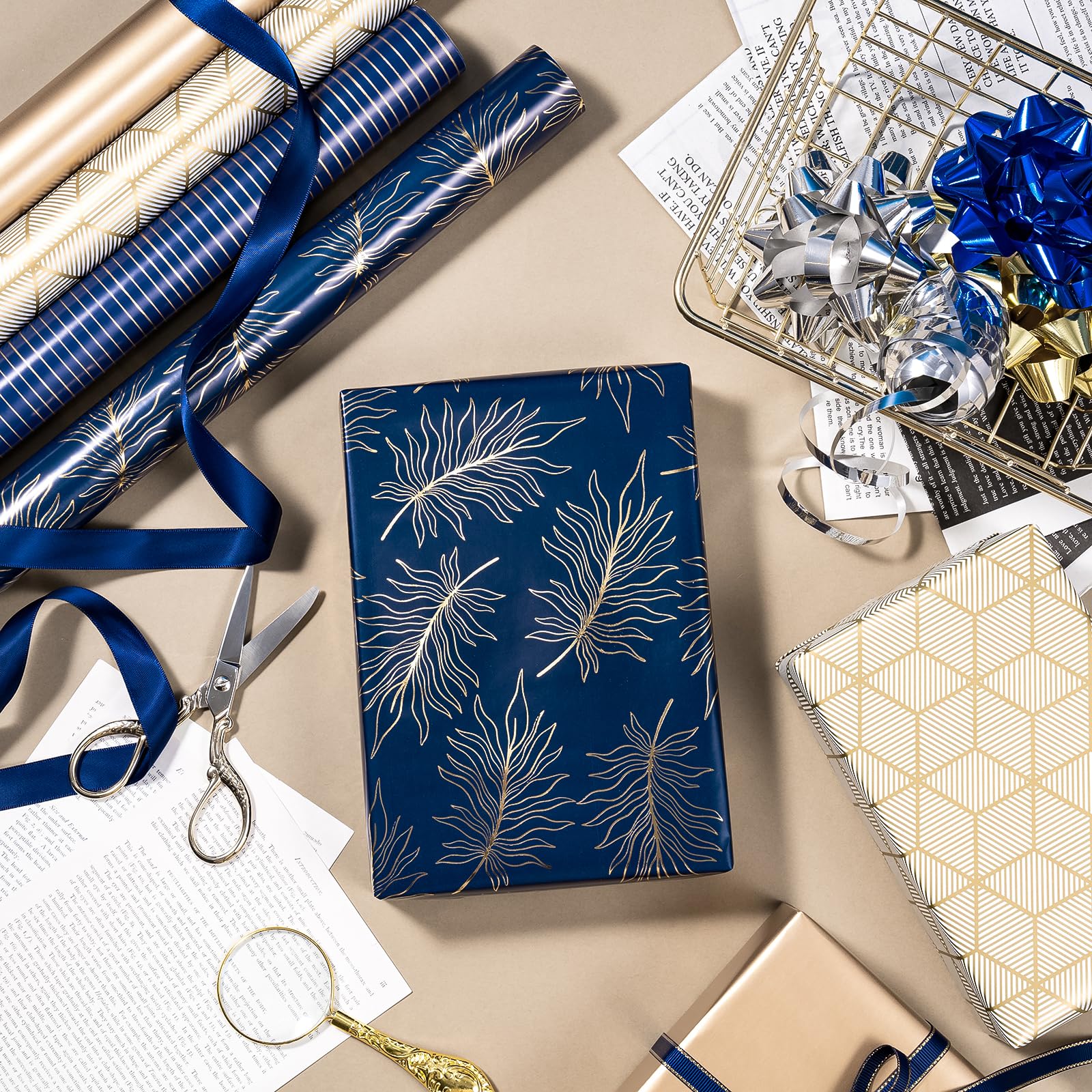 Snapklik.com : WRAPAHOLIC 30 Inch Navy Wrapping Paper - Jumbo Roll Gold ...