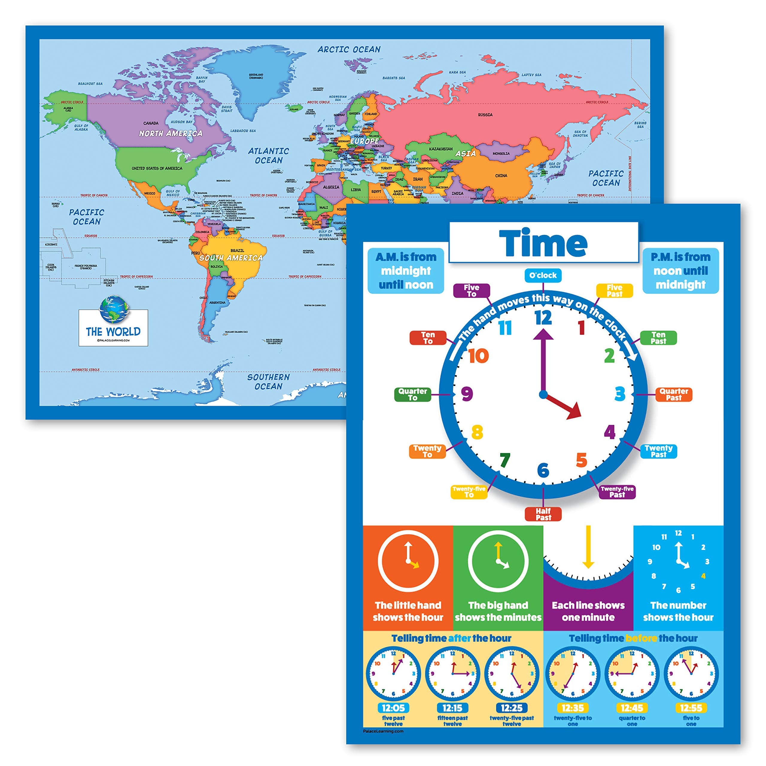 Buy 2 Pack - World for Kids + Learning to Tell Time for Kids (Laminated ...