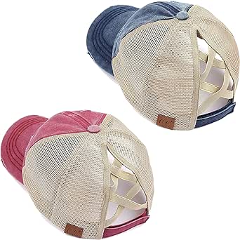 Funky Junque Ponycap 2 Pack: Burgundy & Navy Criss Cross Back at Amazon Women’s Clothing store