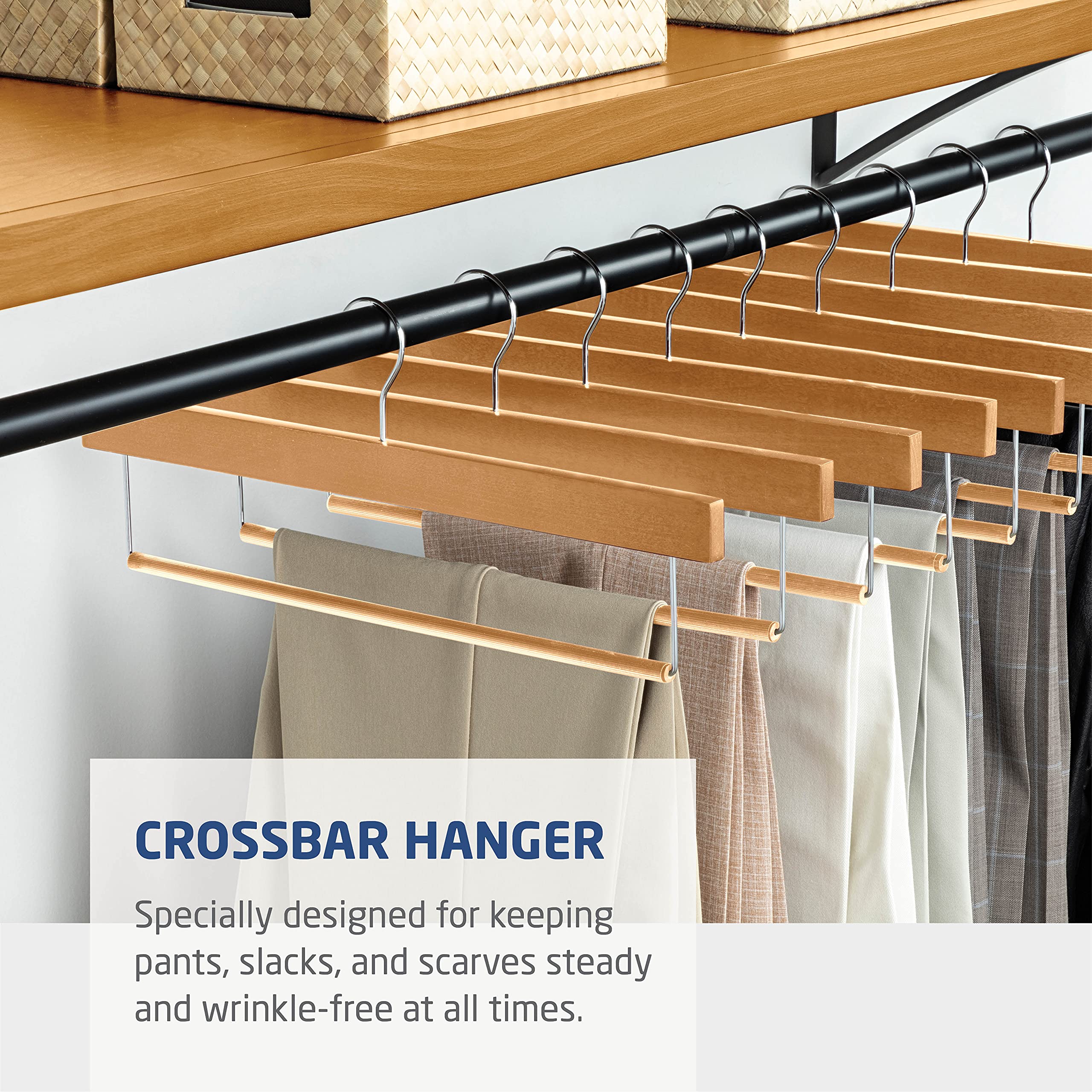 High-Grade Wooden Slack/Trouser Pants Hangers with Non Slip Bar (10 ...