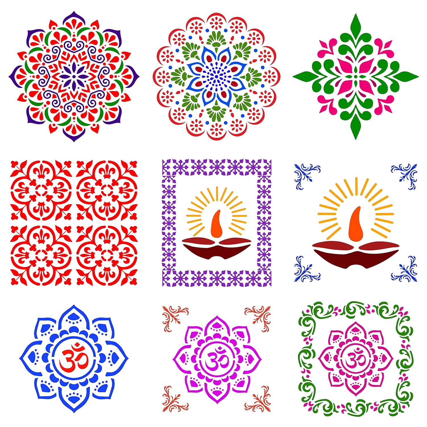 Solobolo Large Size Rangoli Stencils with 6 Rangoli Colours | Mandala ...