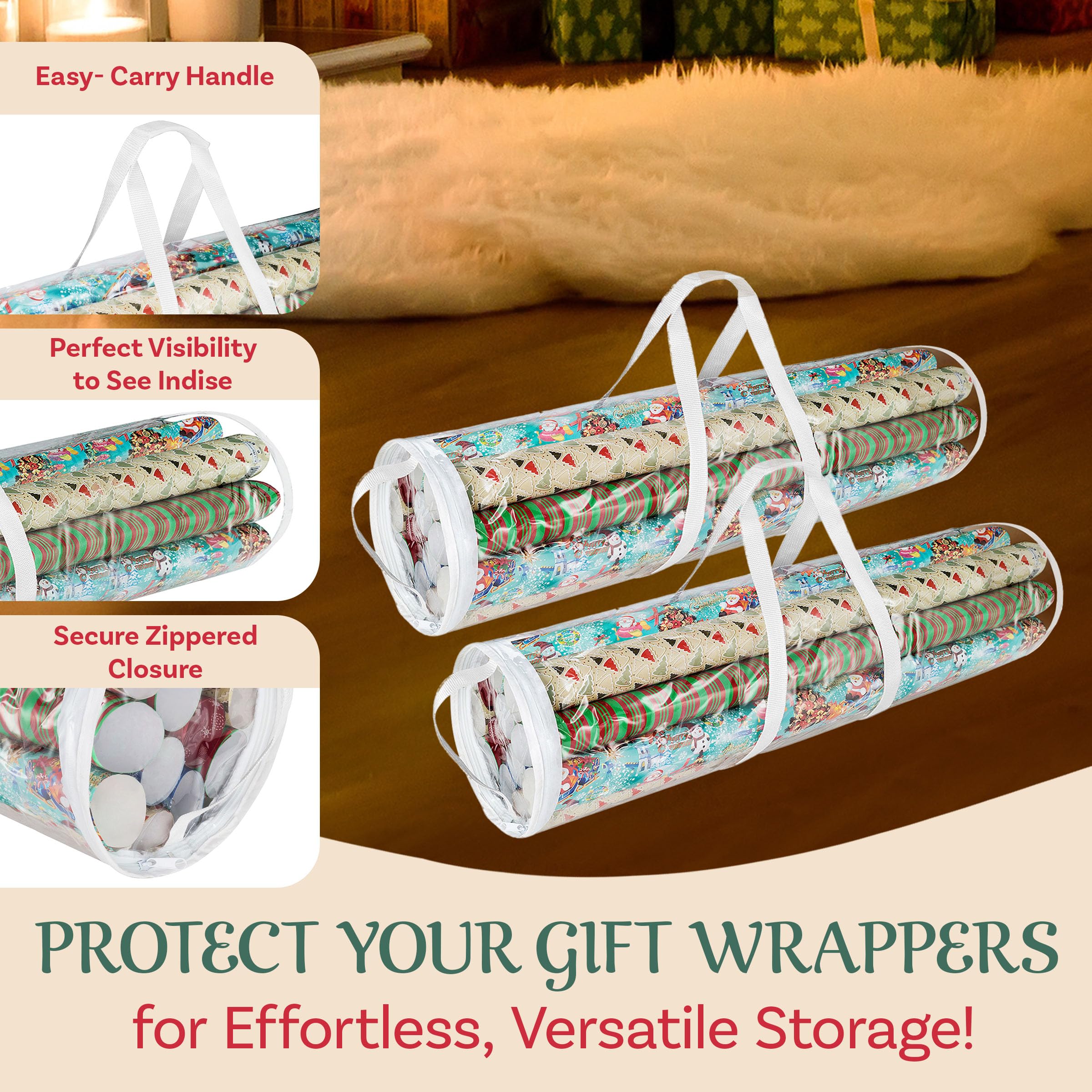 Snapklik.com : Wrapping Paper Storage Bags - Set Of 2 Clear Totes