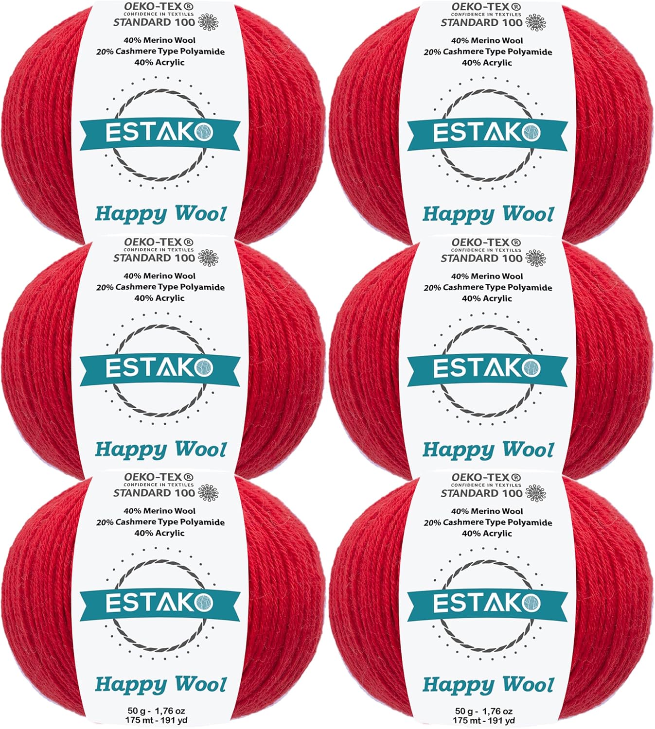 Amazon.com: Estako Happy Wool (6 Skeins Pack) 40% Merino Wool 20% ...
