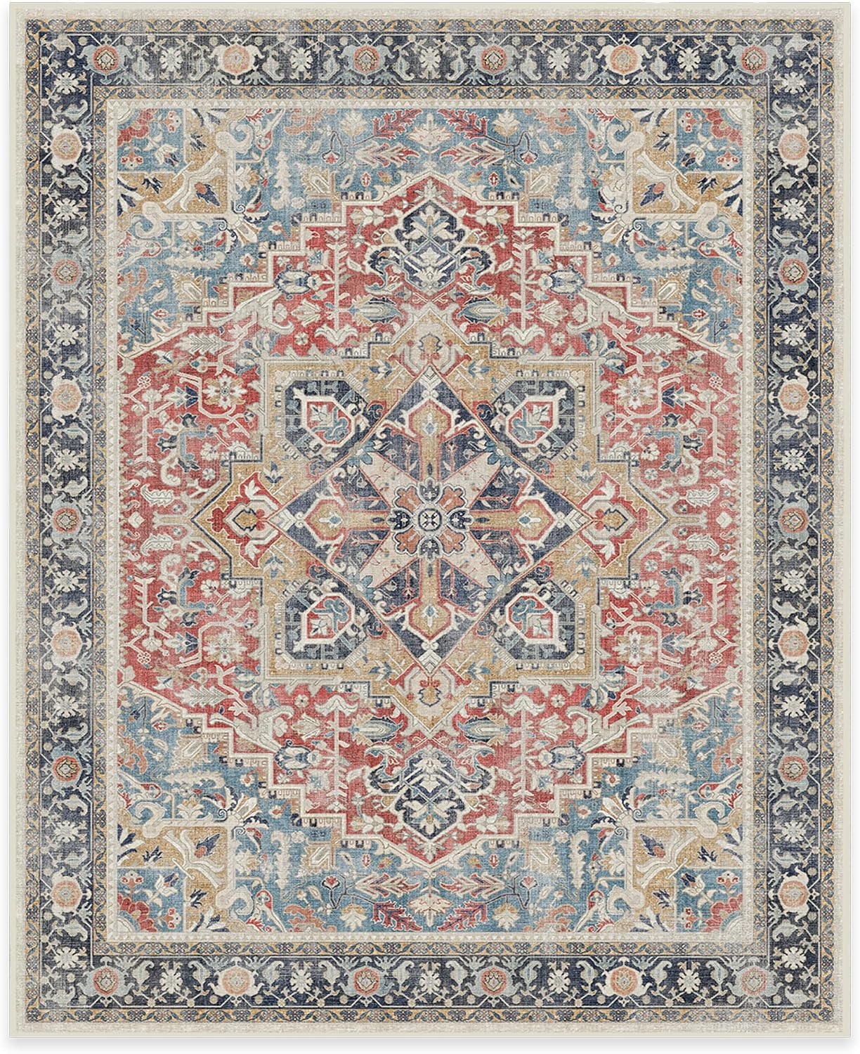 Amazon.com: RUGGABLE Washable Vintage Area Rug – Kamran Cayenne Red ...