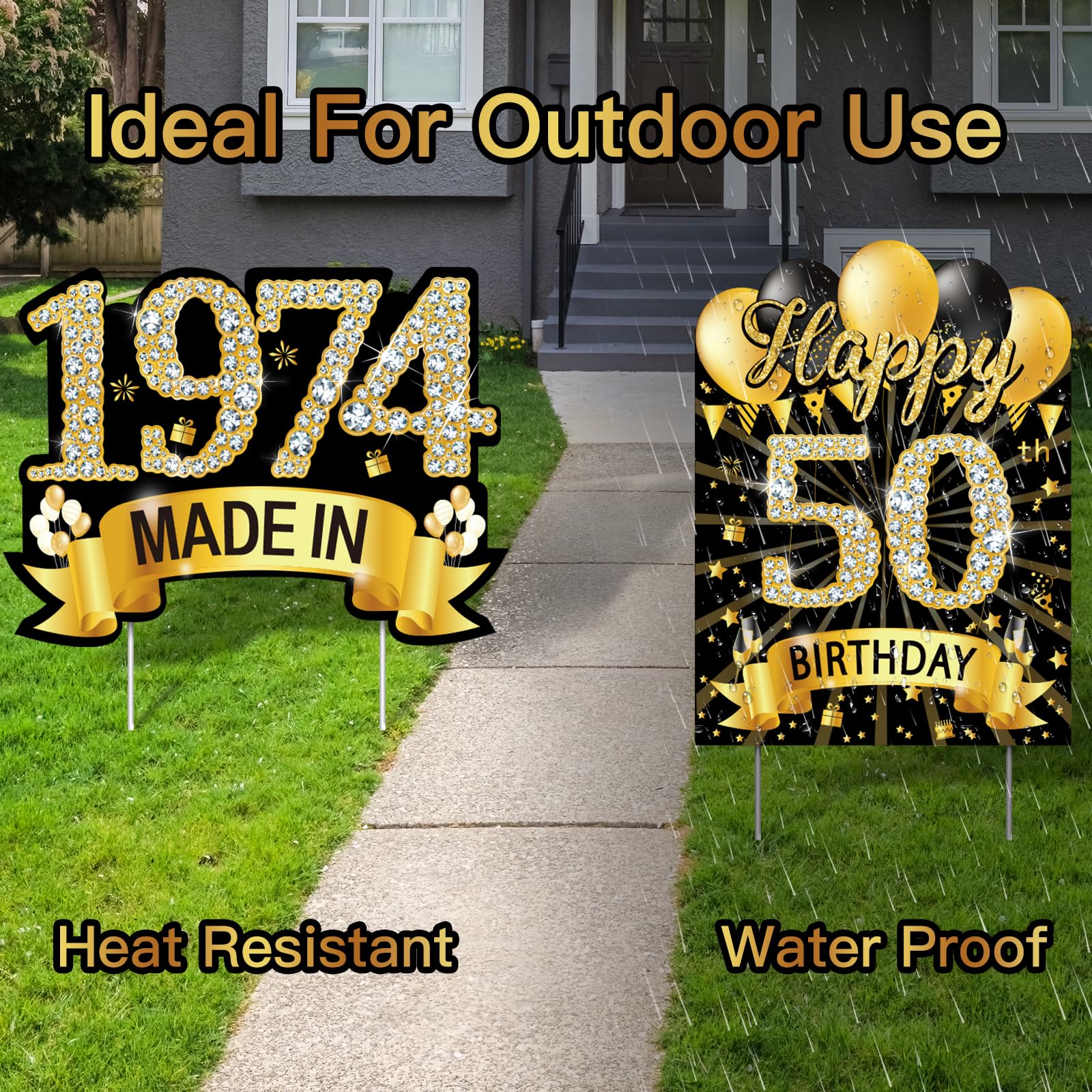Snapklik.com : 7Pcs Black Gold 50th Birthday Yard Sign Decorations For ...