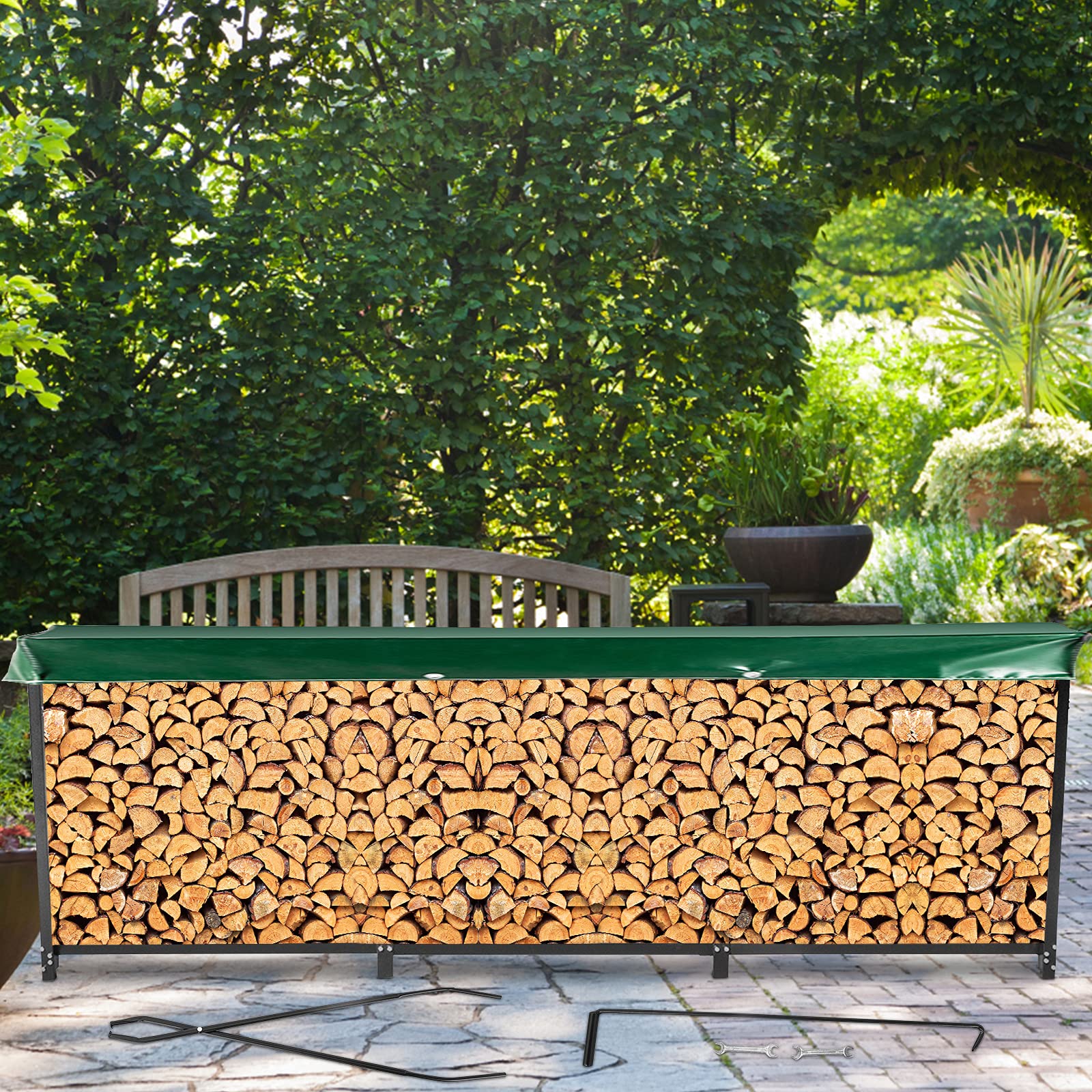 Vevor Firewood Log Rack 12ft Black Steel Outdoor Firewood Stand ...